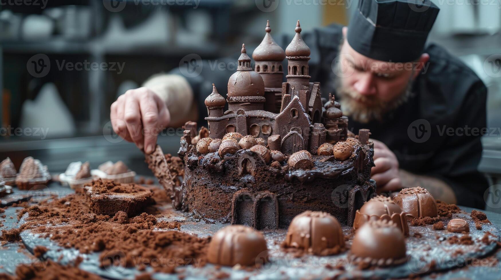 AI generated The pastry chef makes a large designer handmade chocolate ... AI generated The pastry chef makes a large designer handmade chocolate ...