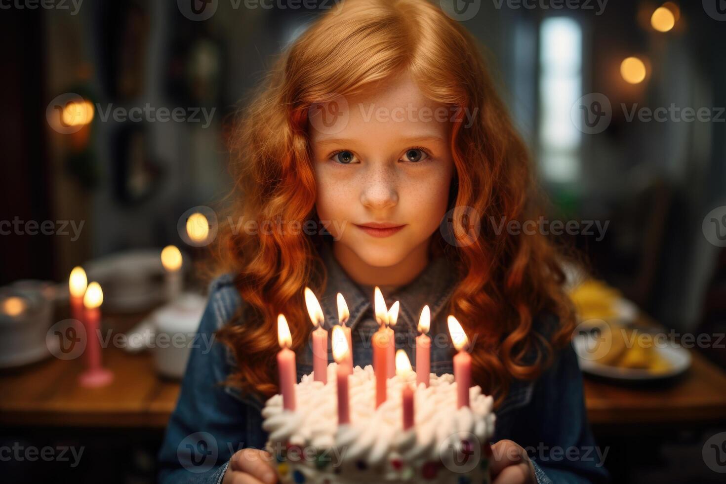 AI generated a redheaded young girl will blow out the candles on the birthday cake 37962607 ...