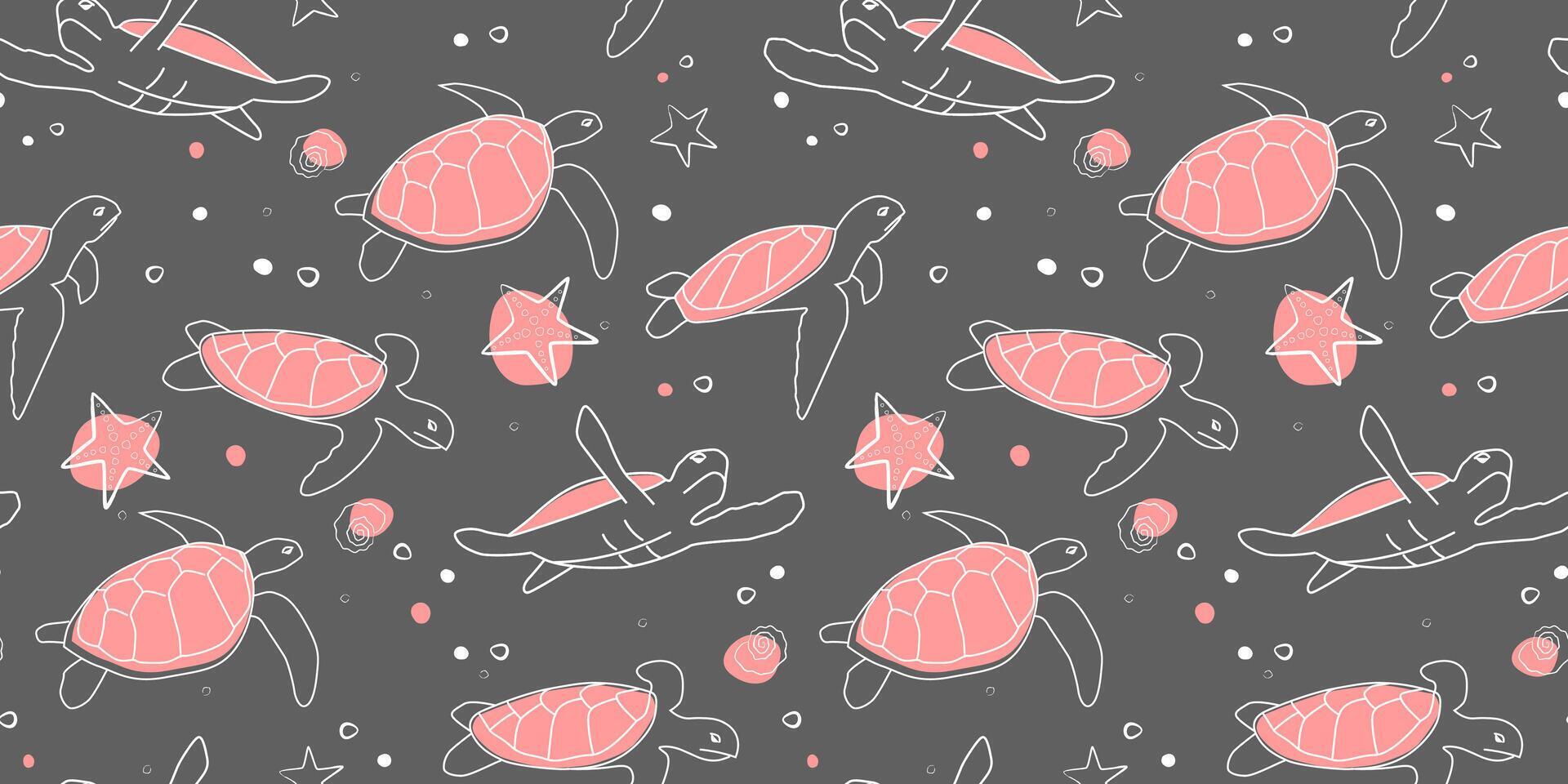 Seamless pattern with waterfowl turtles in under the sea. Abstract ...