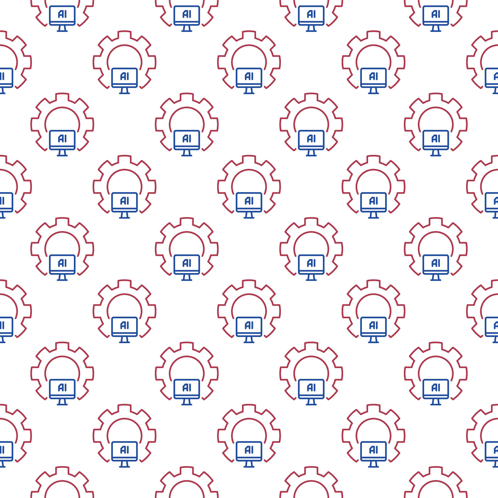 Artificial Intelligence Computer Inside Cog Wheel Vector Ai Seamless Pattern In Thin Line Style