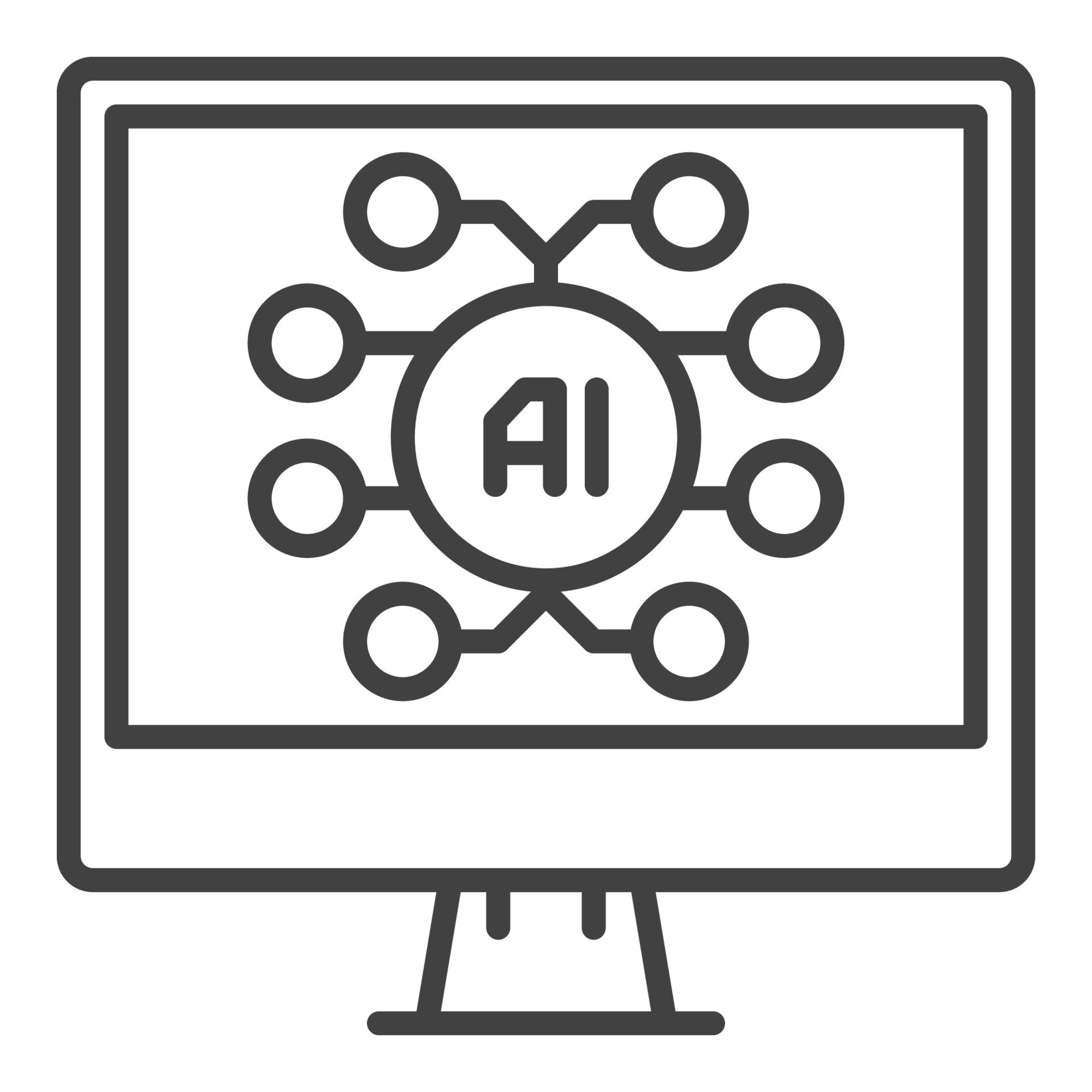 Computer with AI Artificial Intelligence vector outline icon or symbol ...