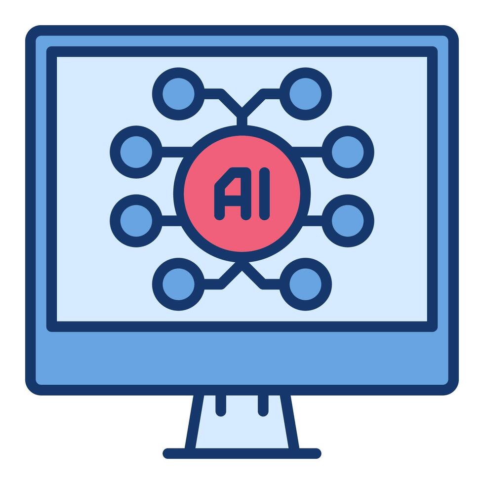 Ai Brain On Computer Screen Artificial Intelligence Vector Colored