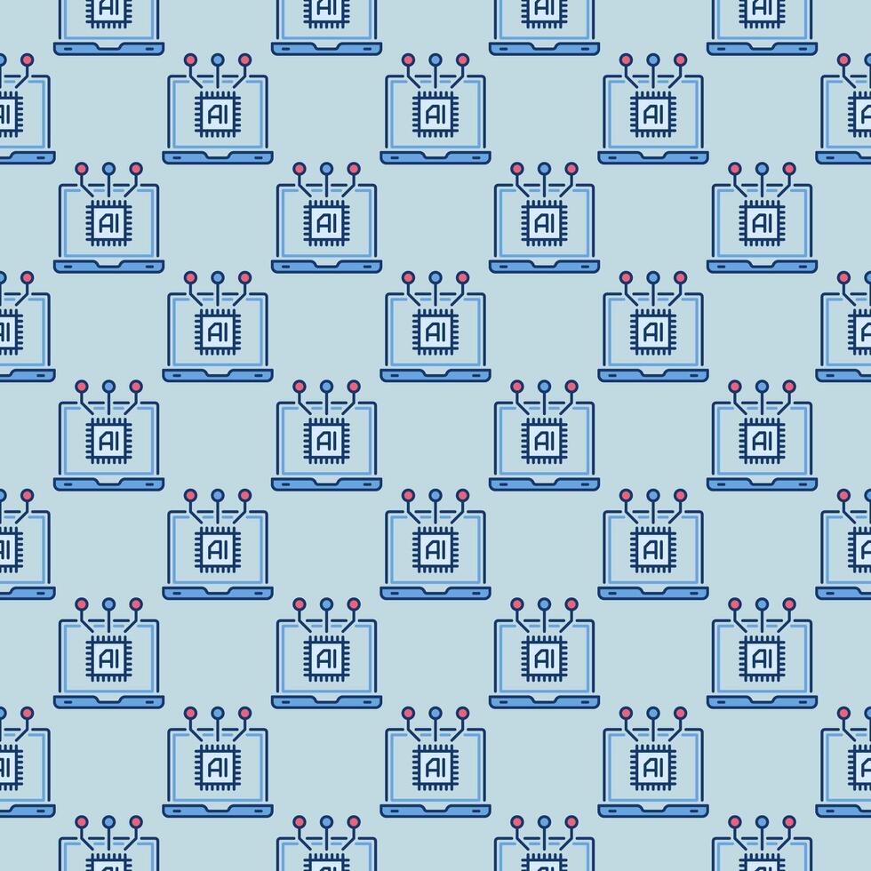 Laptop With Ai Chip Vector Artificial Intelligence Colored Seamless Pattern 37976604 Vector Art