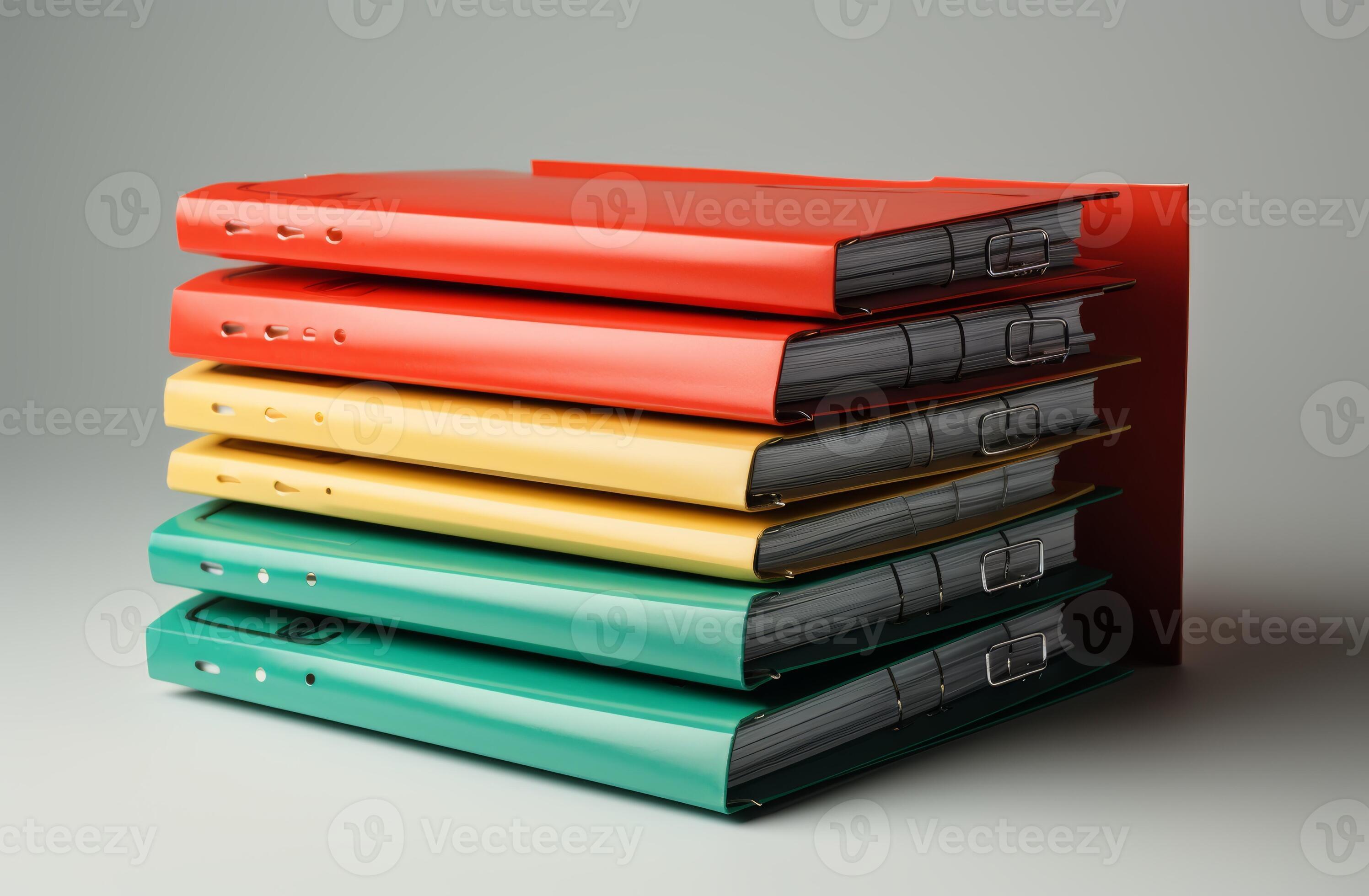 AI generated Four stacked file folders with papers on top neatly organized for efficient ...
