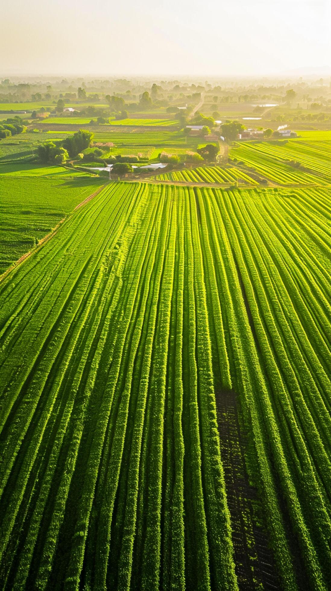 AI generated aerial view captures large, lush green field with crops ...