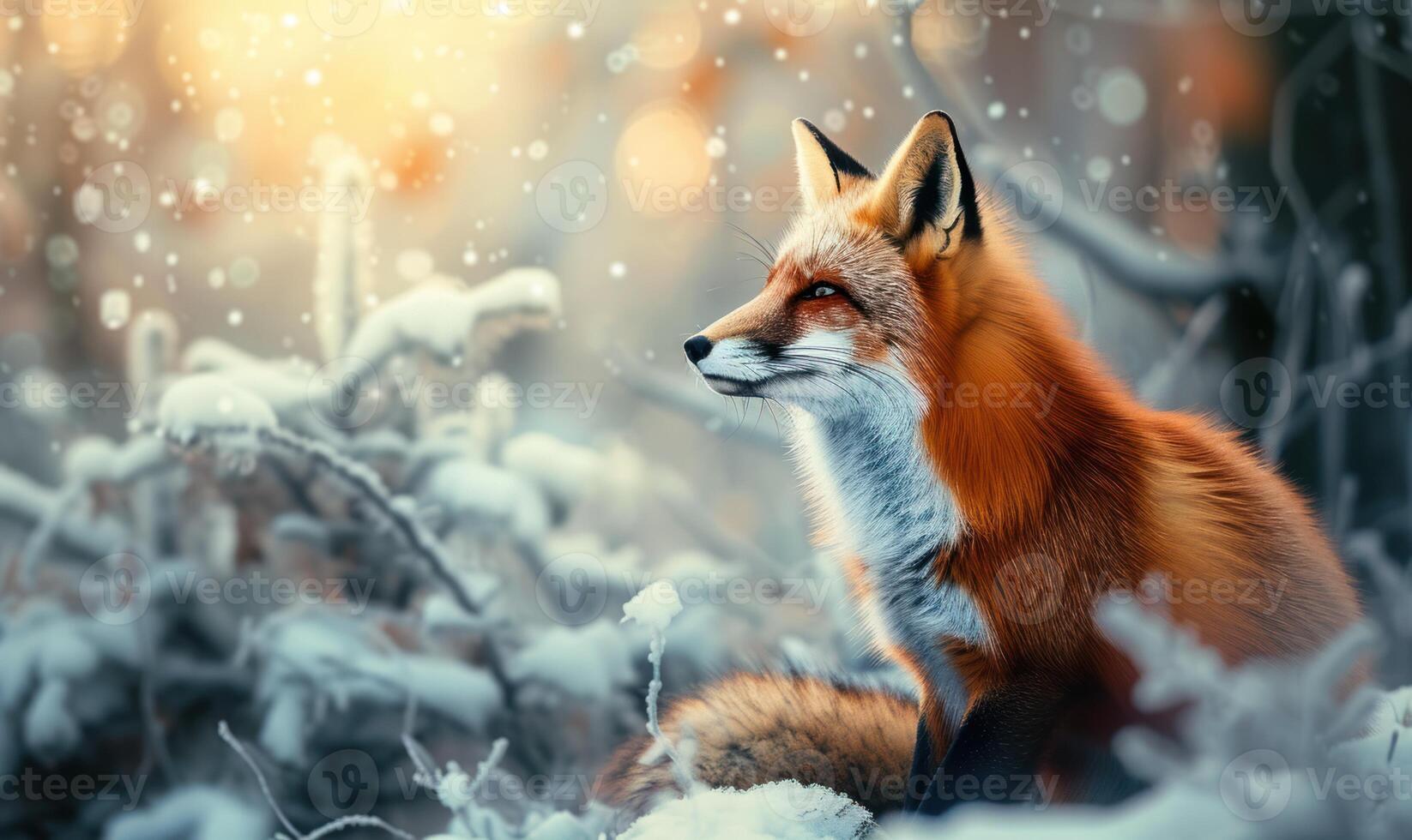 AI generated Red fox in winter forest. Beautiful wild animal in winter forest. 37998703 Stock ...