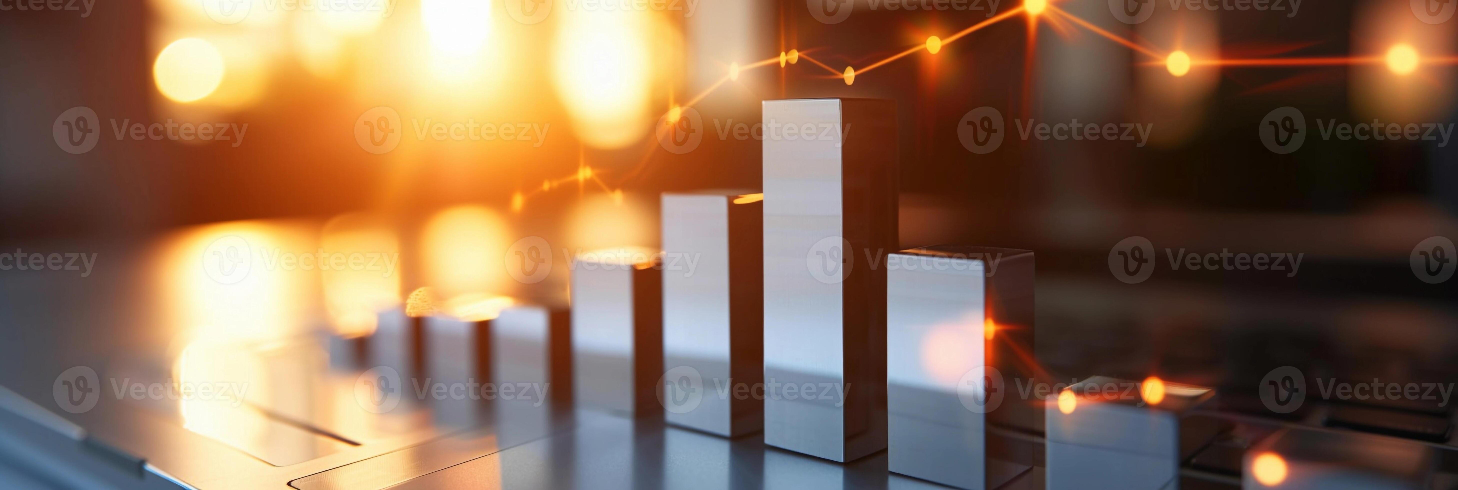 AI generated Dynamic image of a bar chart where each bar is progressively higher, background ...