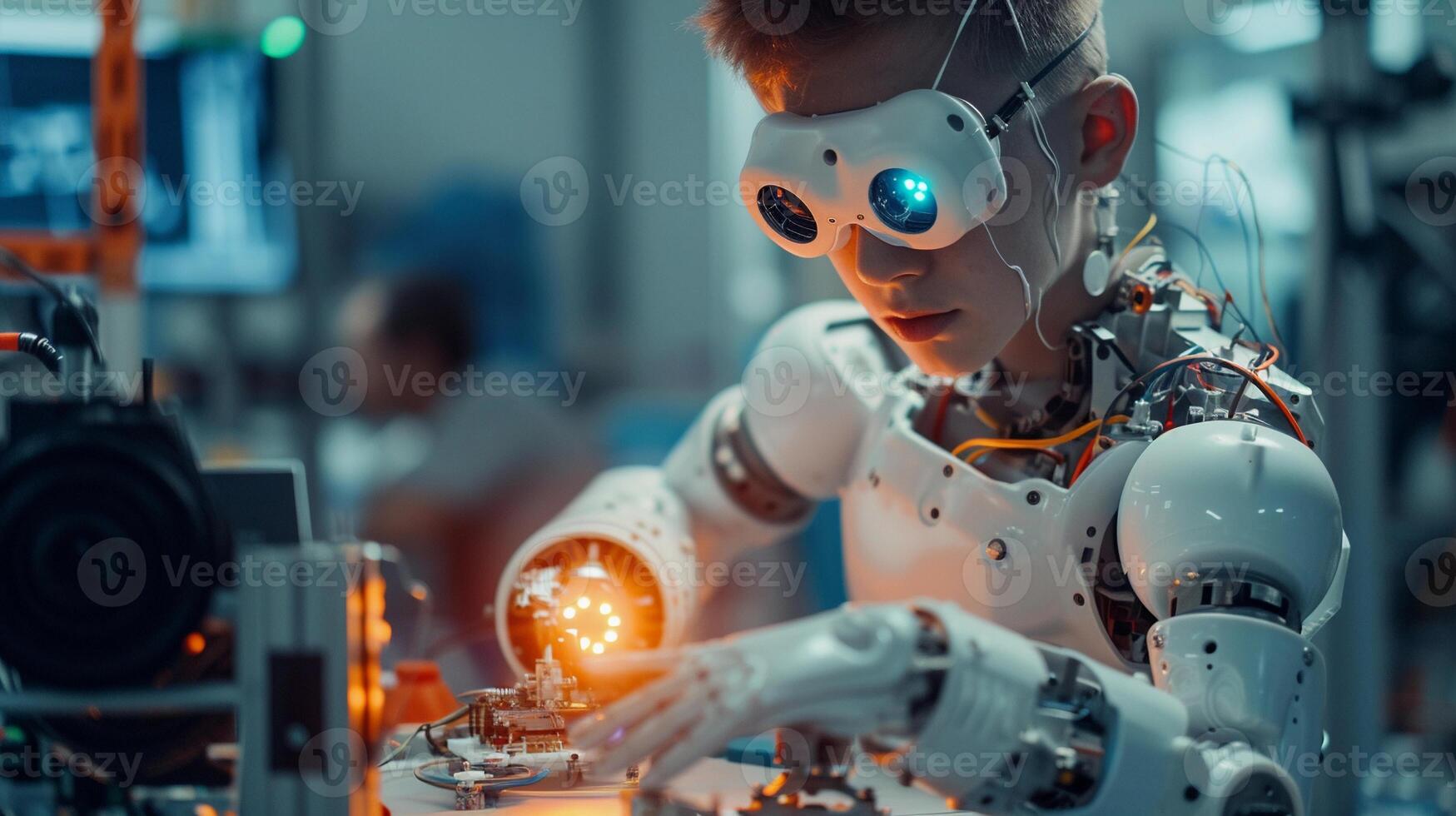 AI generated Robotics Workshop, soft focus lens, Show a workshop filled ... AI generated Robotics Workshop, soft focus lens, Show a workshop filled ...