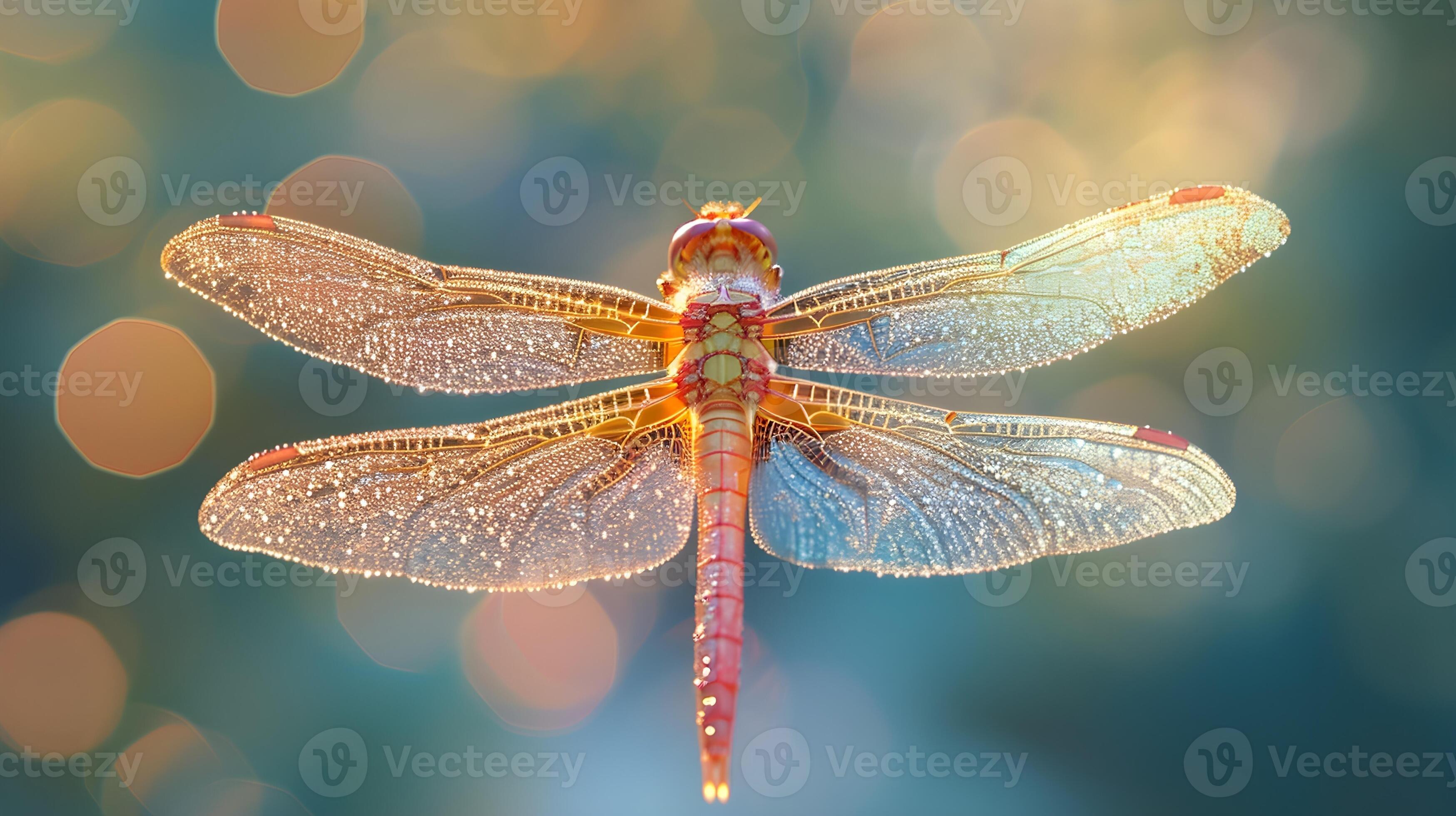 AI generated Capture the translucent beauty of a dragonfly's wings, emphasizing their intricate ...