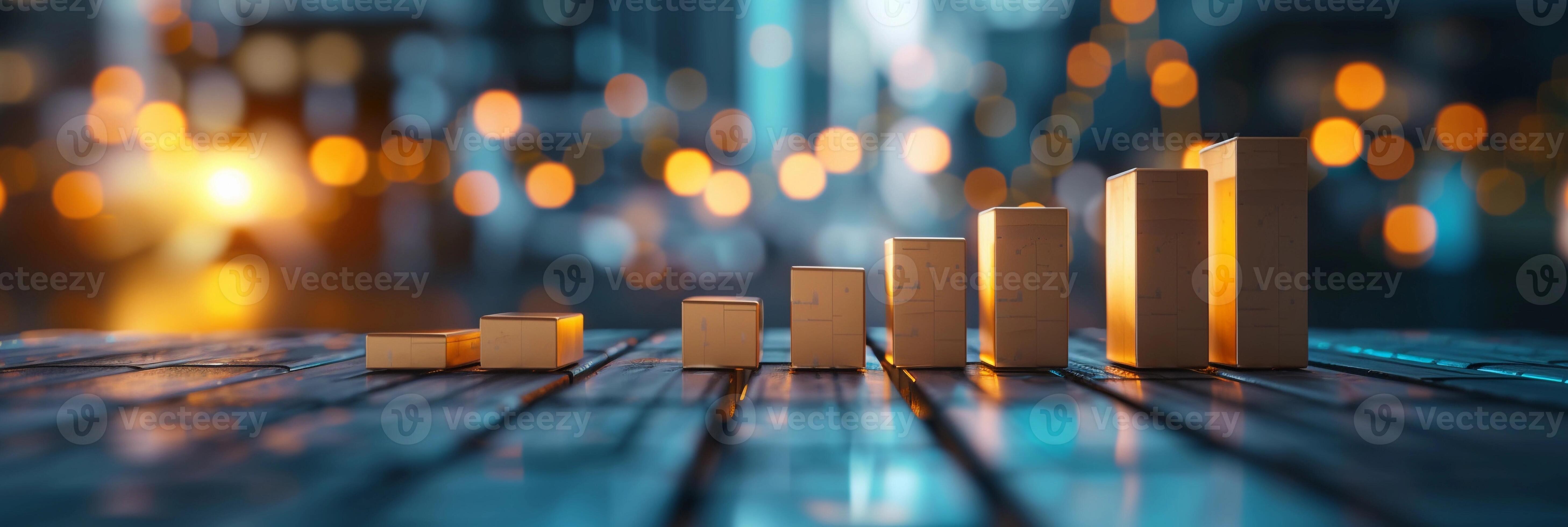 AI generated Dynamic image of a bar chart where each bar is progressively higher, background ...