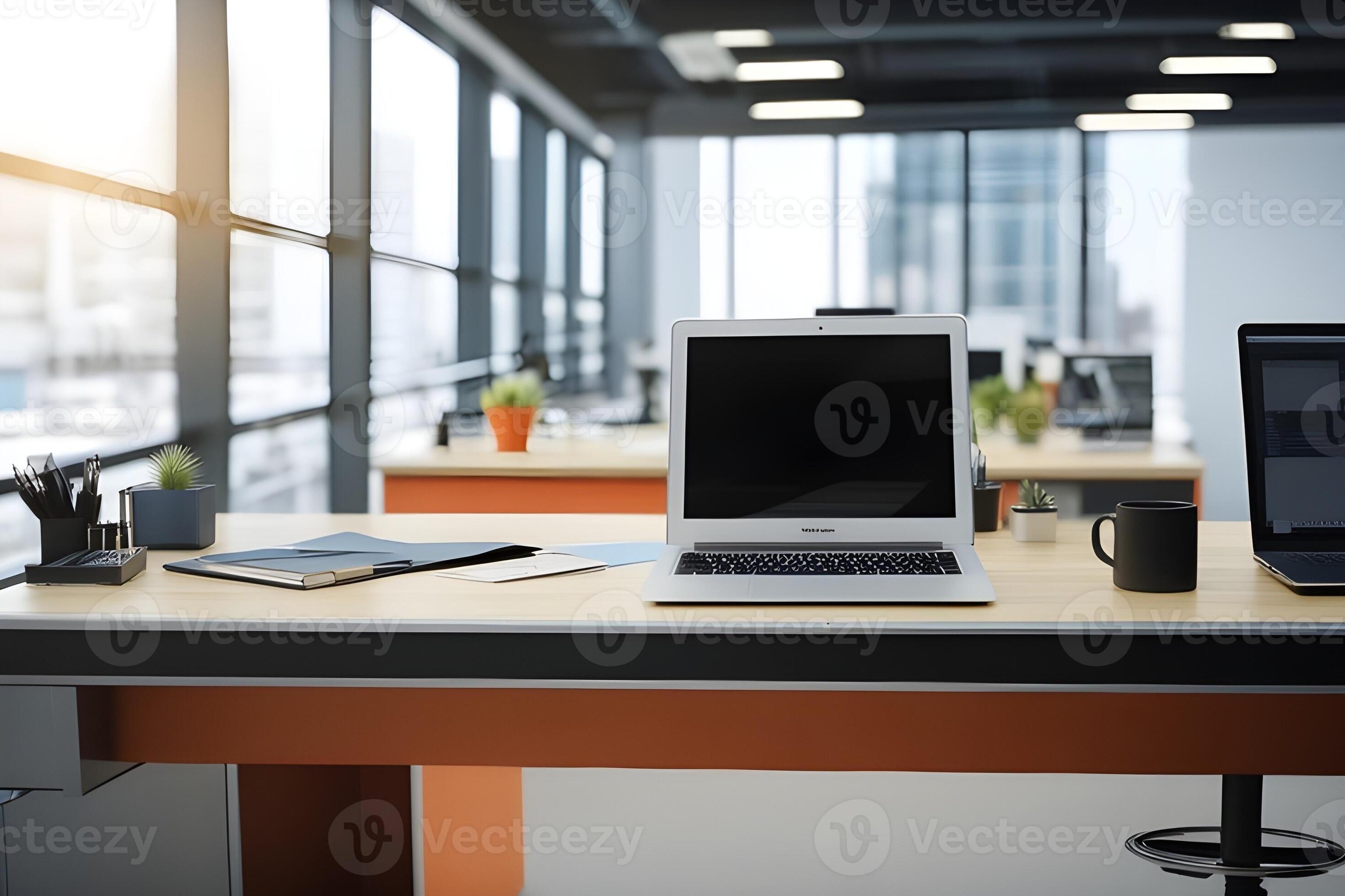 AI generated Workbench against office space background, background ...