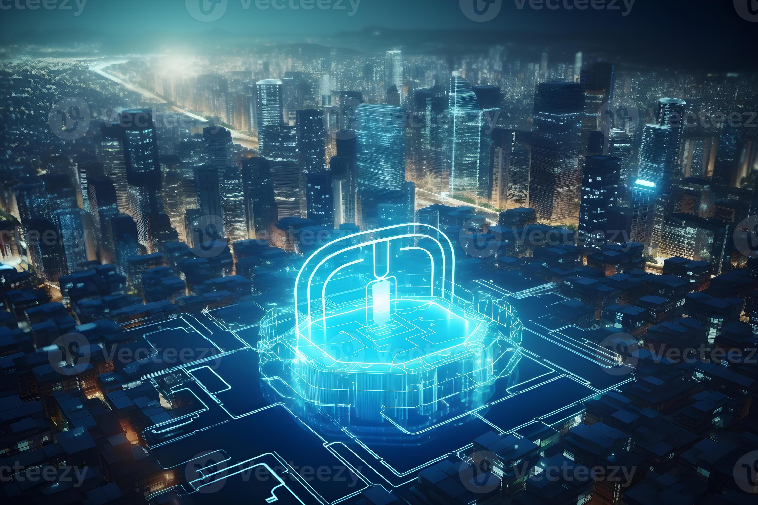 AI generated Cybersecurity and privacy and protect data concept. lock key icon and internet ...