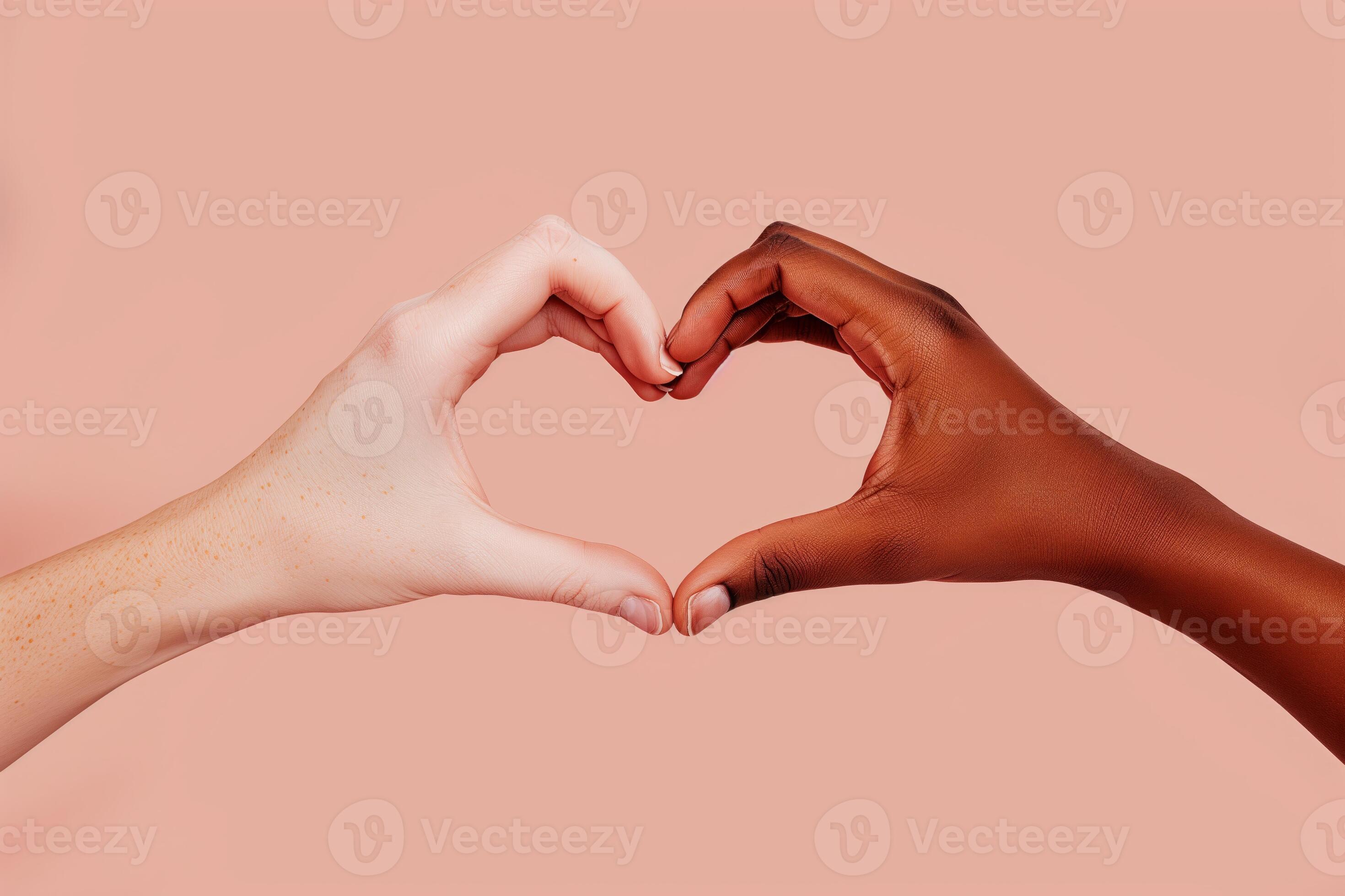 Ai Generated Close Up Of Black And White Female Hands In Heart Shape