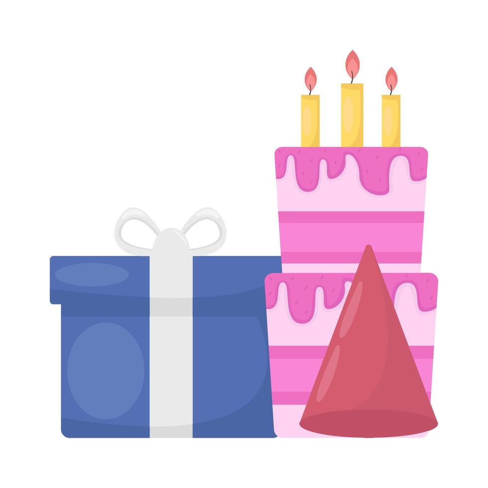 birthday cake, hat birthday party with gift box illustration 38005837 ...