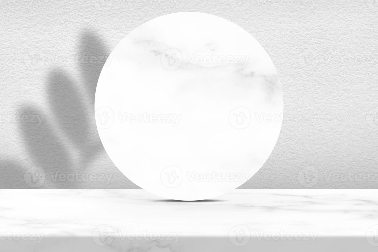 White Marble Table and Circle Marble Partition with Leave Shadow on ...