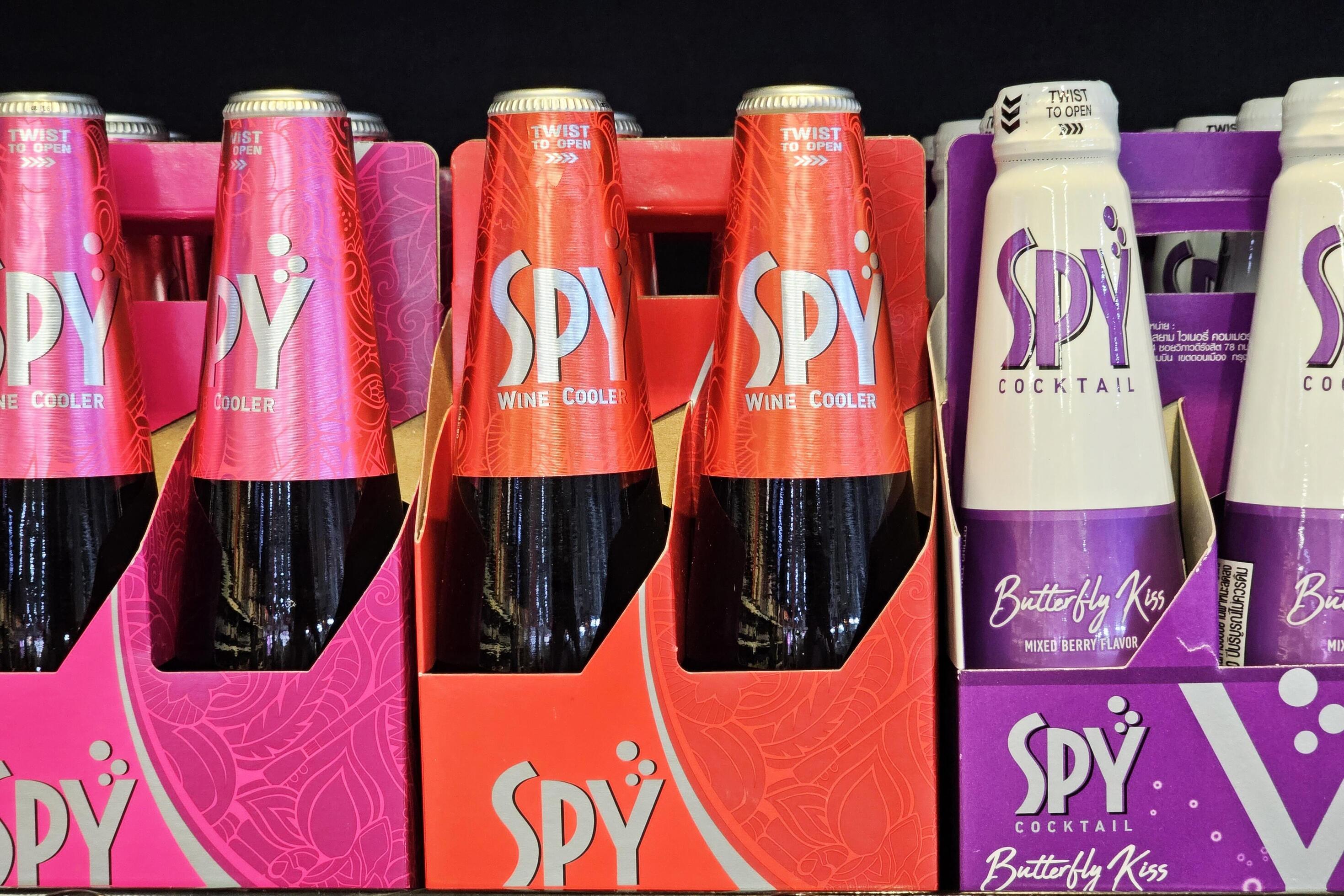 BANGKOK, THAILAND AUGUST 14, 2023 Spy Wine Cooler on Shelf. It is South East Asia's No. 1 best ...