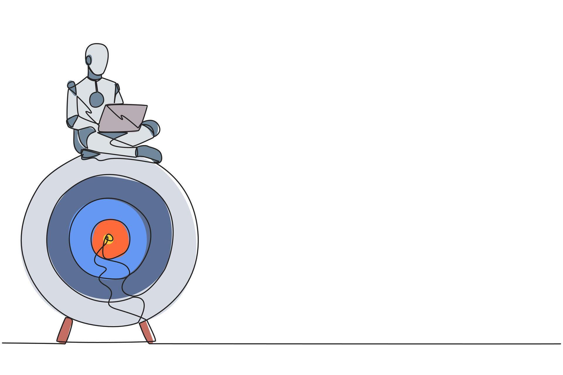 Single Continuous Line Drawing Robotic Artificial Intelligence Sitting On Giant Arrow Board