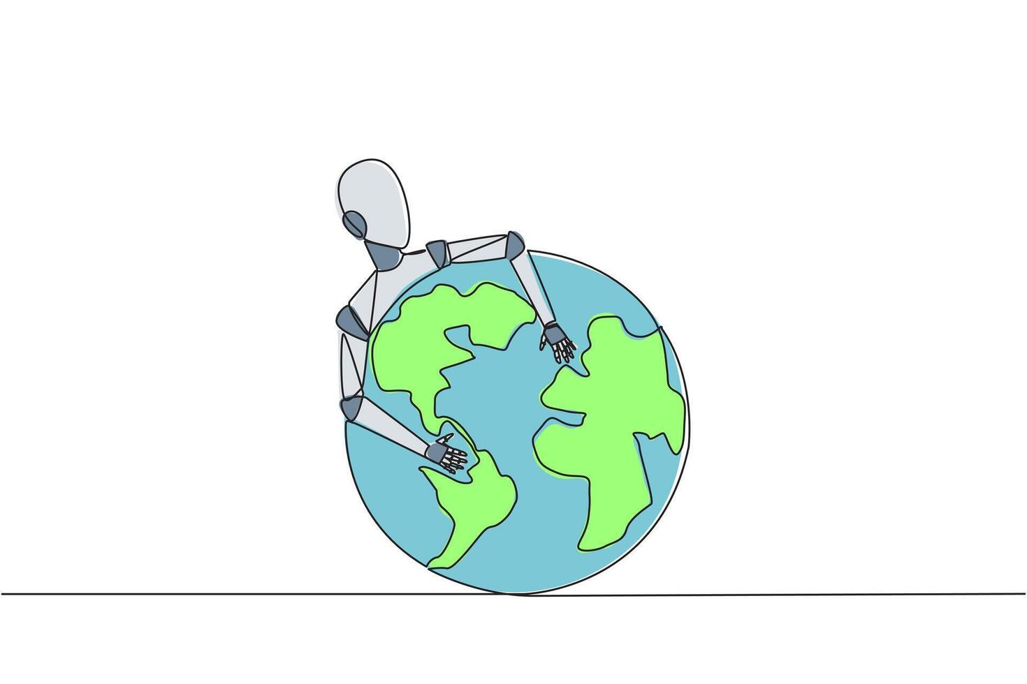 Continuous One Line Drawing Robot Hugging Globe Robots Rule The World Everything Is Technology