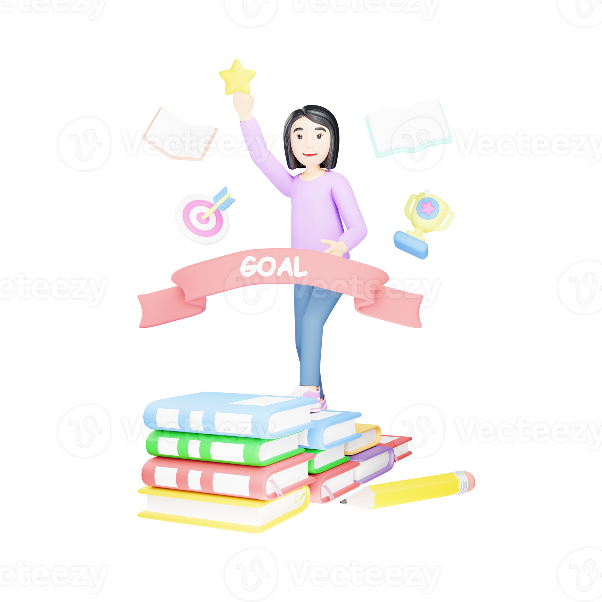 Ambitious 3D Student Setting Up Goals for Success - Cartoon Character ...