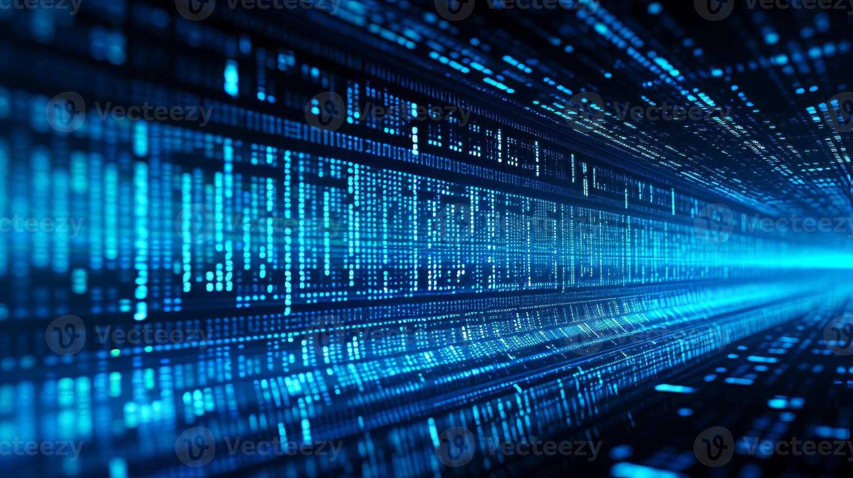 AI generated Blue digital binary code on a dark blue background. Digital information processing ...