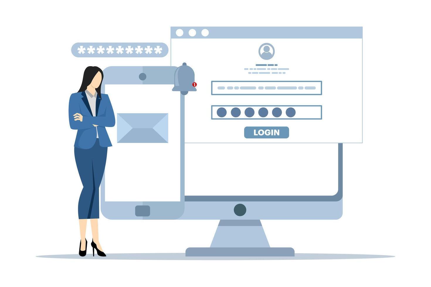 Two Step Security Concept Character Uses Two Step Verification To