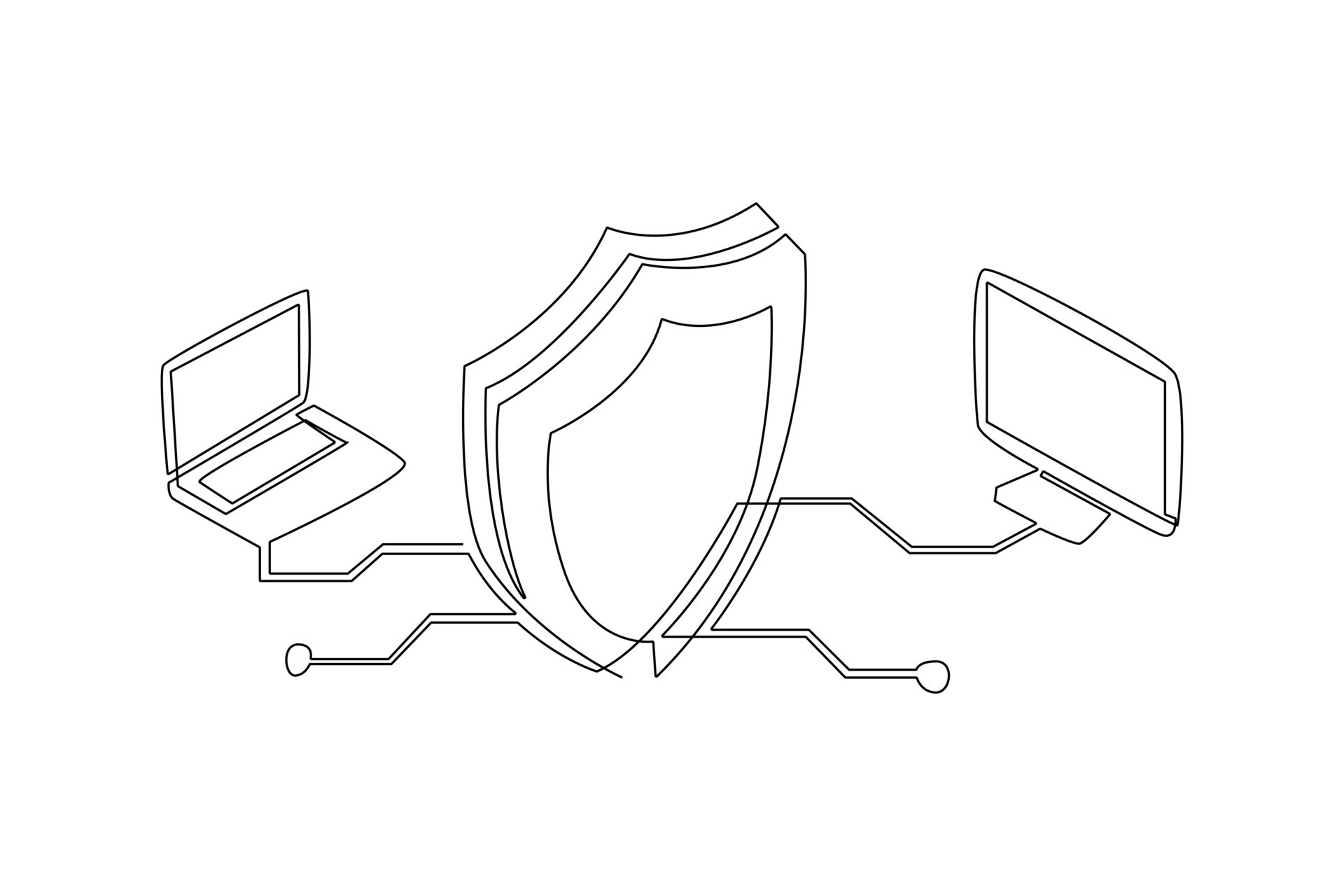 One continuous line drawing of Digital Security concept. Doodle vector illustration in simple ...