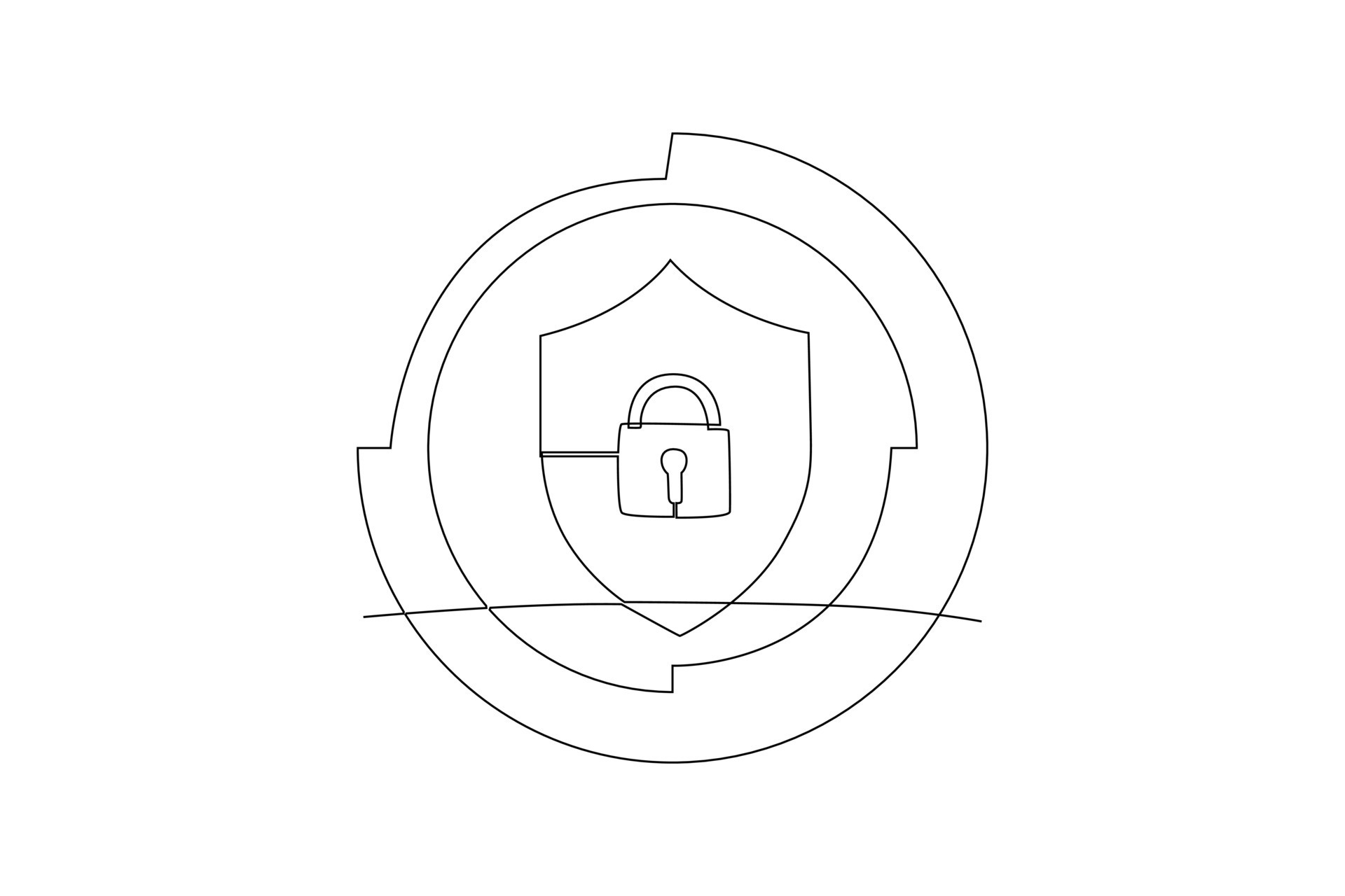 One continuous line drawing of Digital Security concept. Doodle vector illustration in simple ...