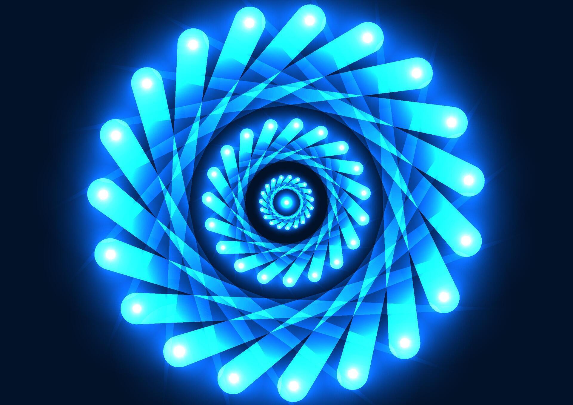 Abstract technology background Neon lines gathered into circles with multiple overlapping layers ...