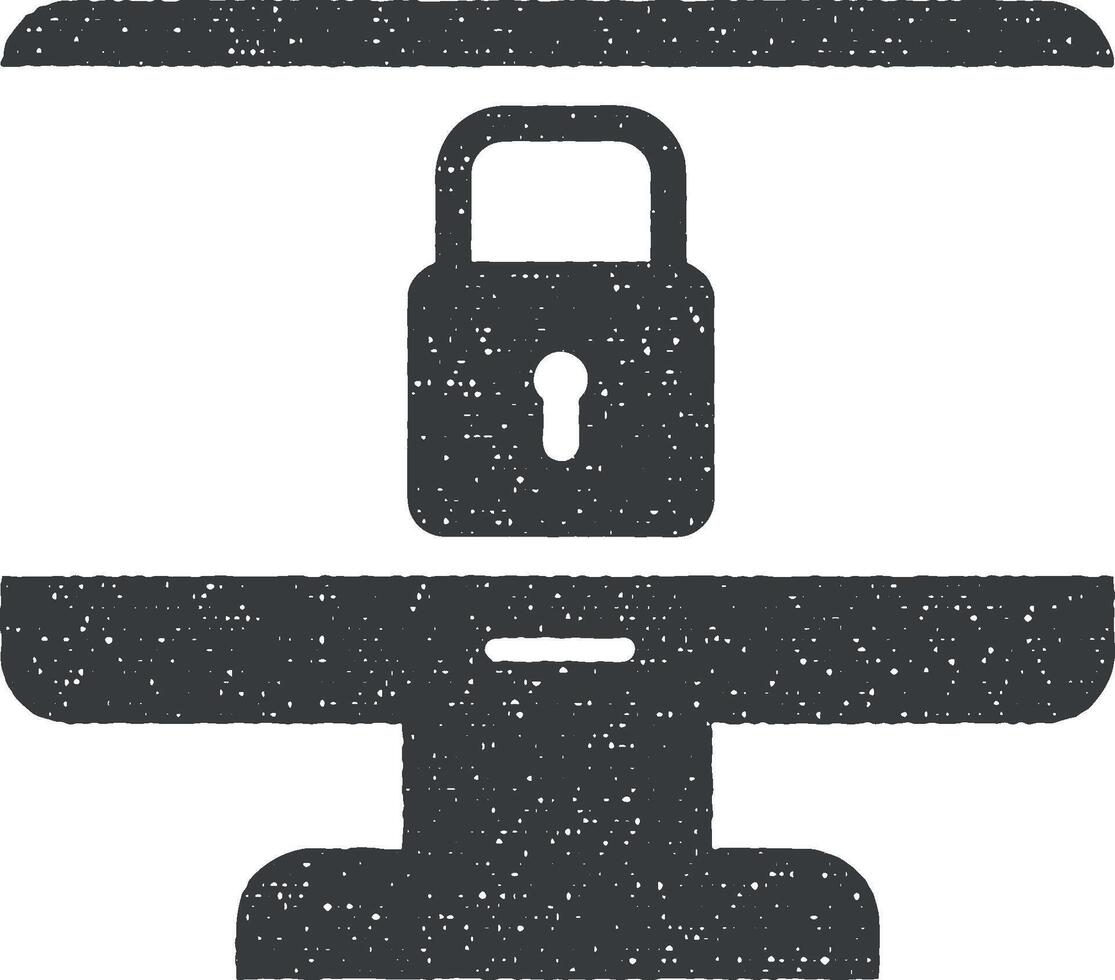 computer, security icon vector illustration in stamp style 38027367 ...