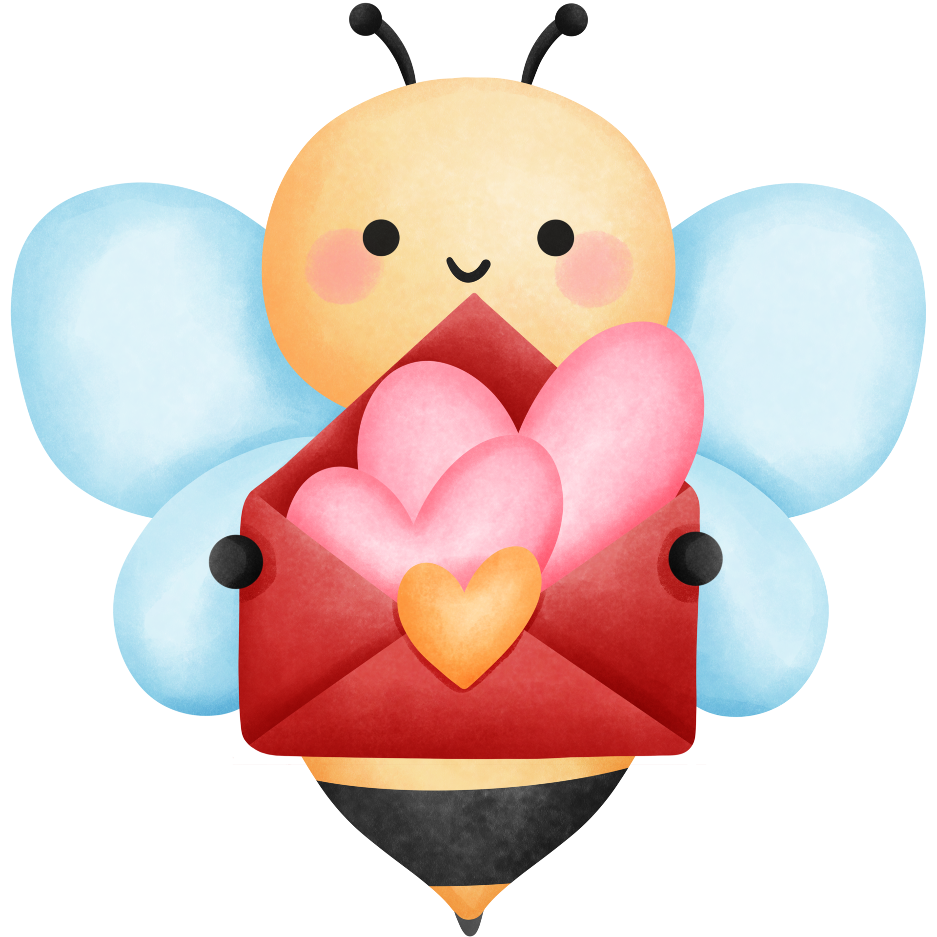 Little bee holding a red envelope with pink hearts clipart, cute ...