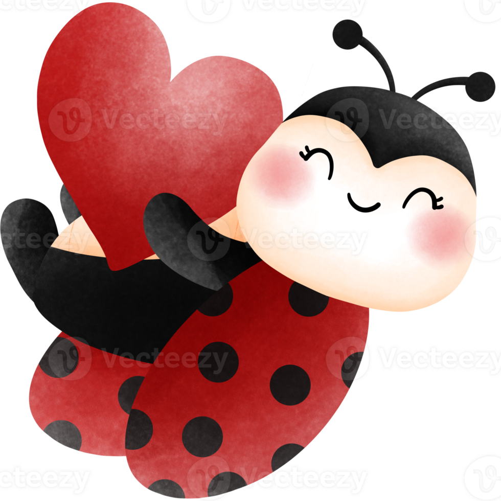Cute baby ladybug with red heart watercolor clipart, Adorable valentine ...
