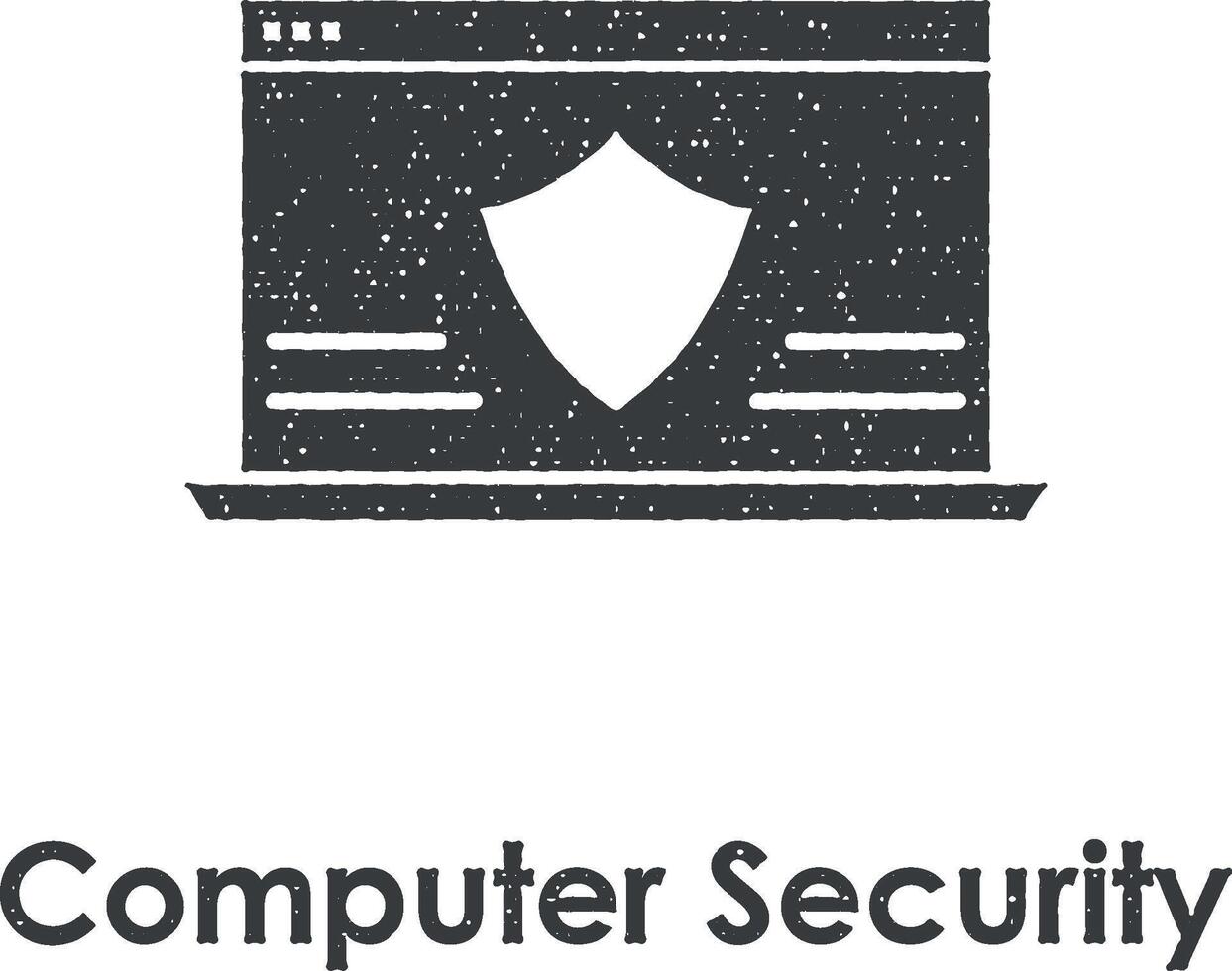 laptop, shield, computer security vector icon illustration with stamp ...