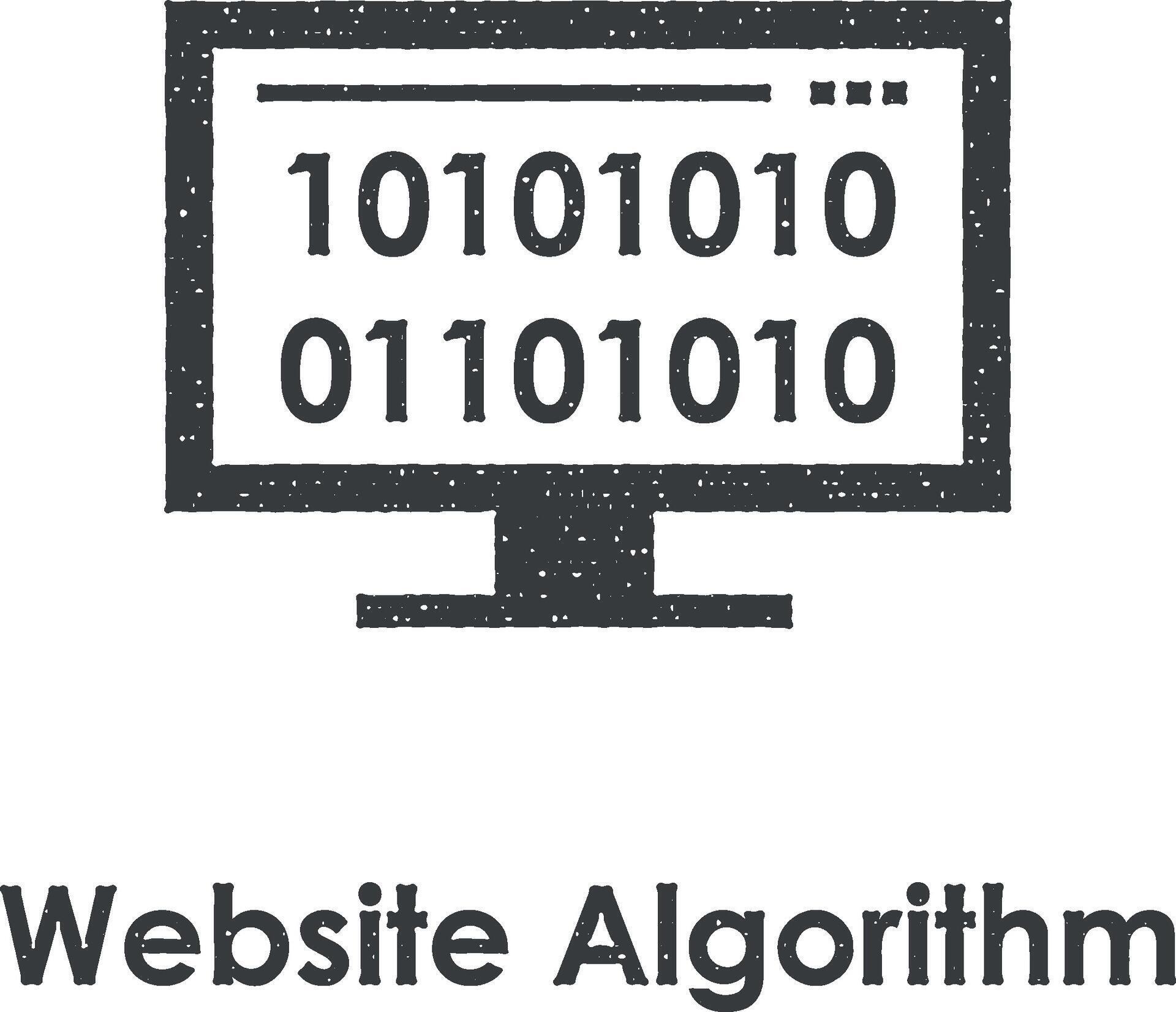 monitor, codding, website algorithm vector icon illustration with stamp ...