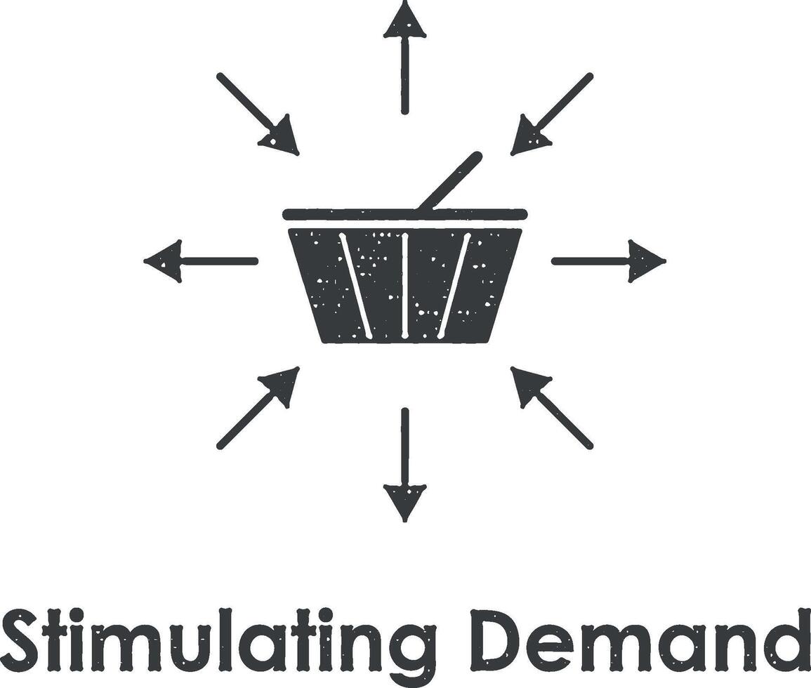 basket, arrow, stimulating demand vector icon illustration with stamp ...