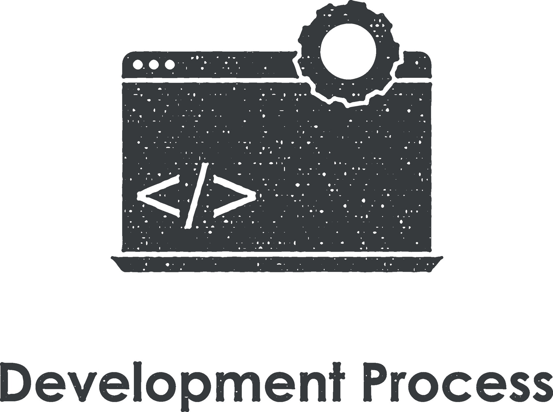 laptop, coding, development process vector icon illustration with stamp ...