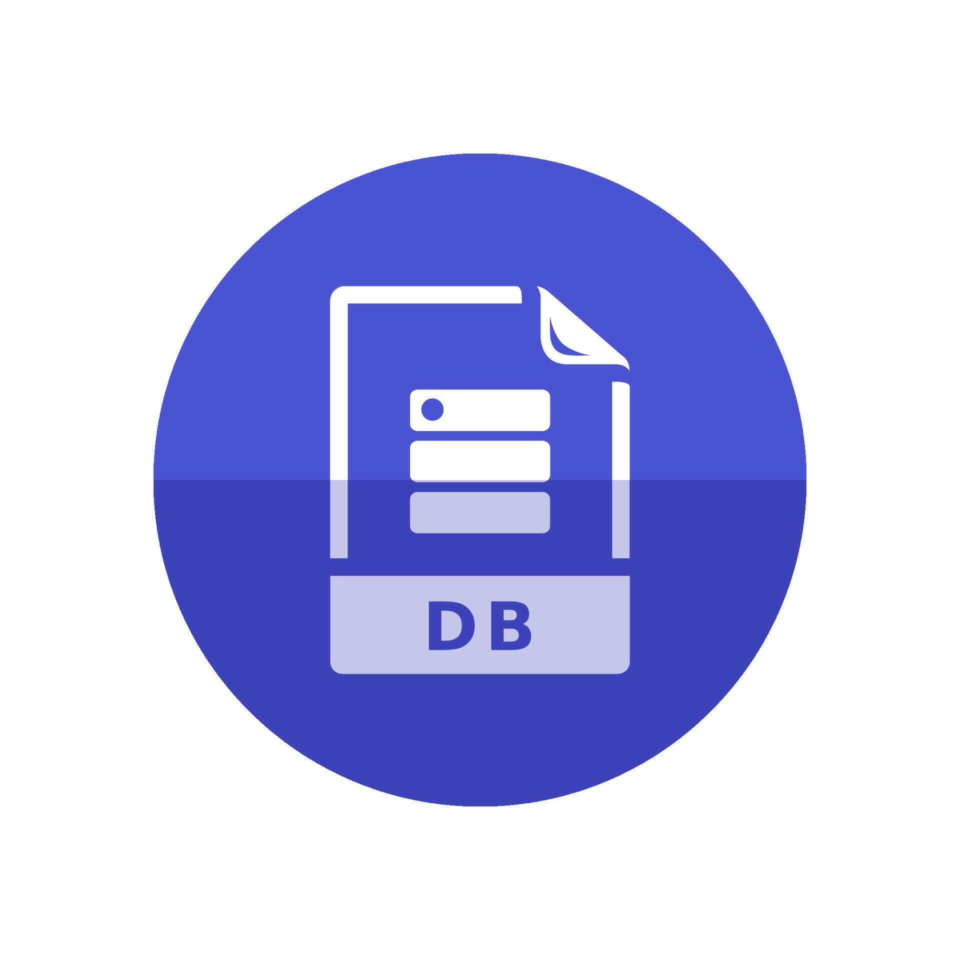 DB File format icon in flat color circle style. Extension database queries data server computer ...