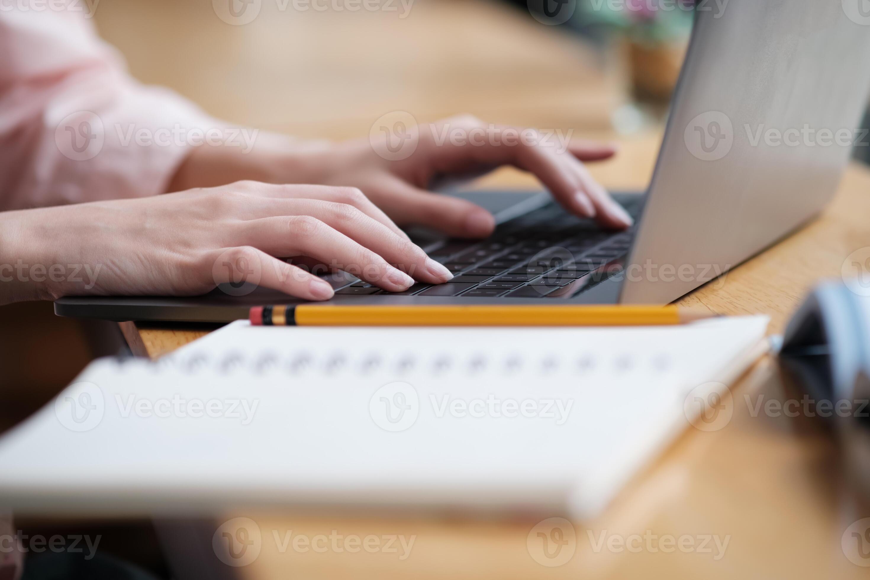 Closeup hand coding programing computer software or online education ...