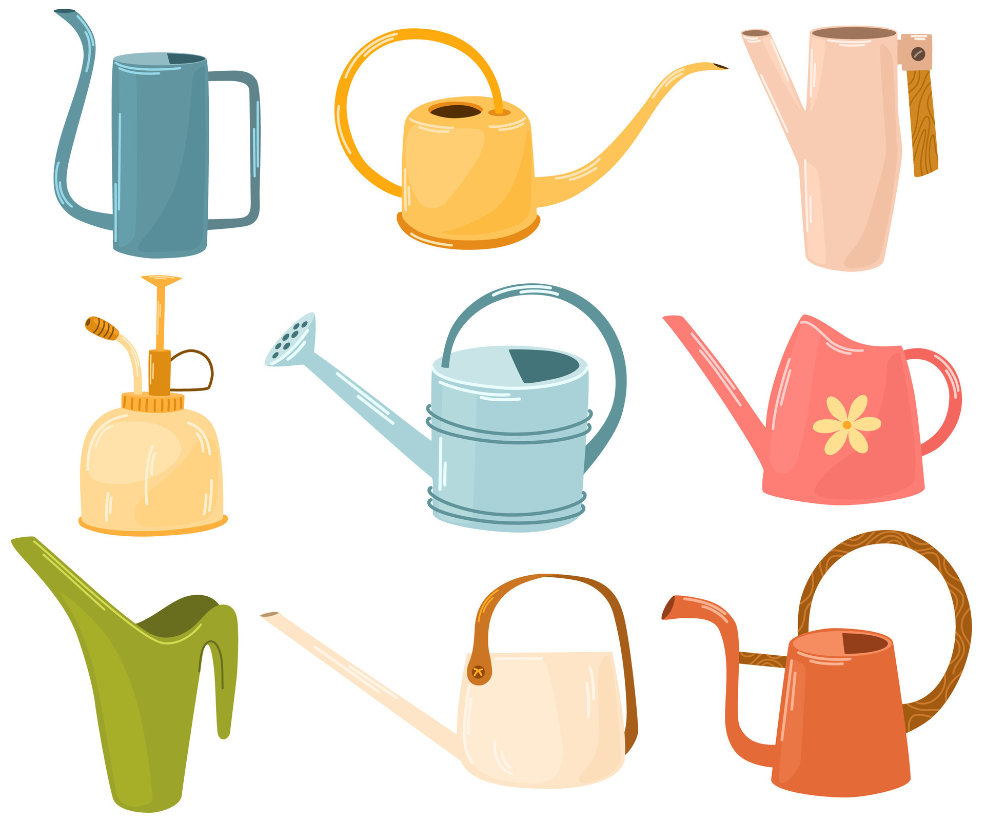 Watering Can Spring Set. Gardening equipment, care of plants and ...