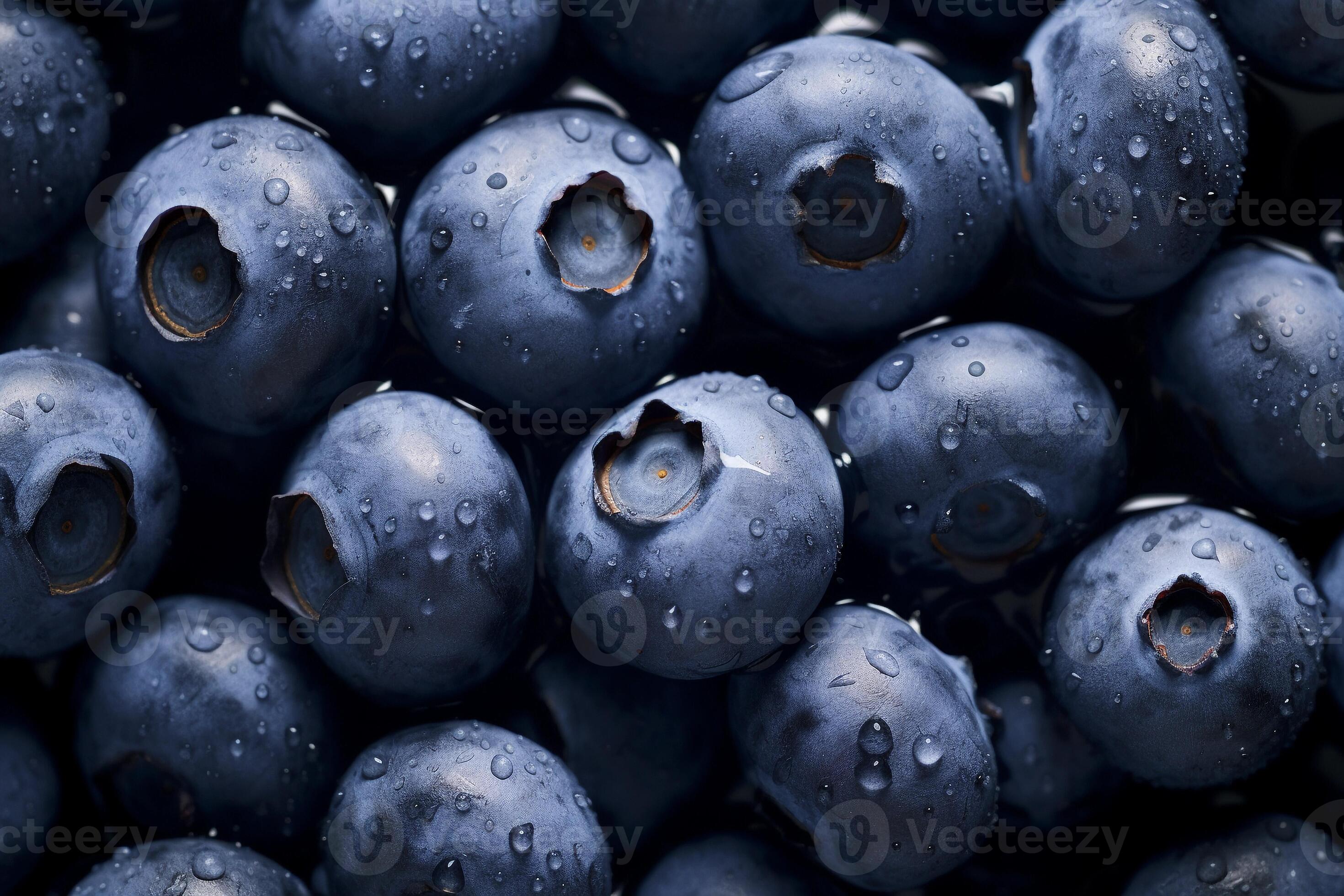 AI generated Macro texture of delicious ripe blueberries with water ...