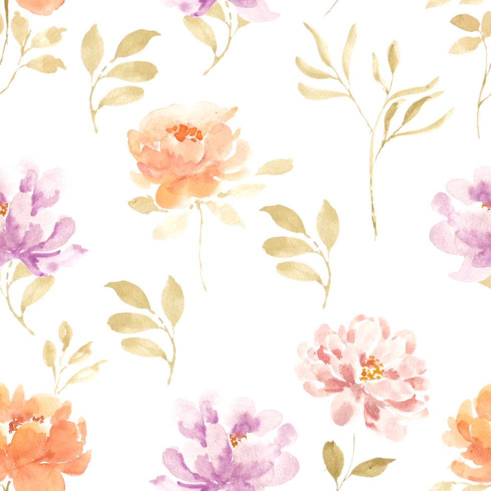 Orange And Purple Rose Watercolor Flower Seamless Pattern For Fabric Or