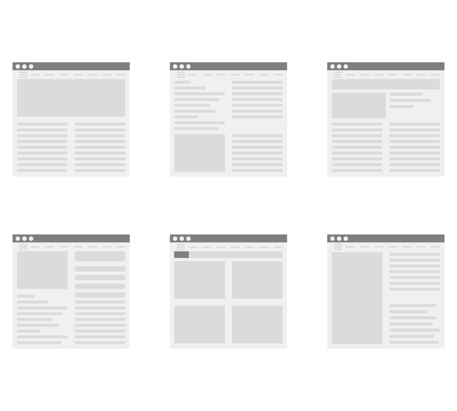 Simple web page ui and ux, flat design window with news. Layout ui and navigation wireframe ...