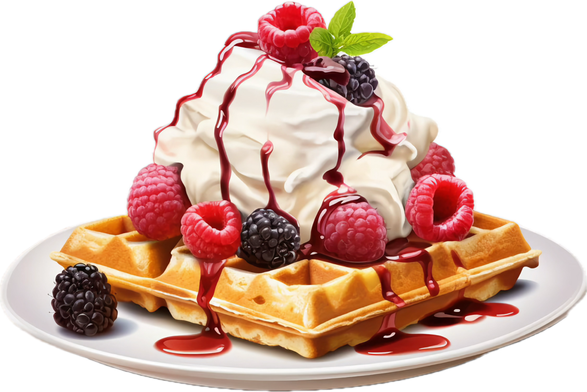AI generated belgium waffles with berries and ice cream png 38071972 PNG