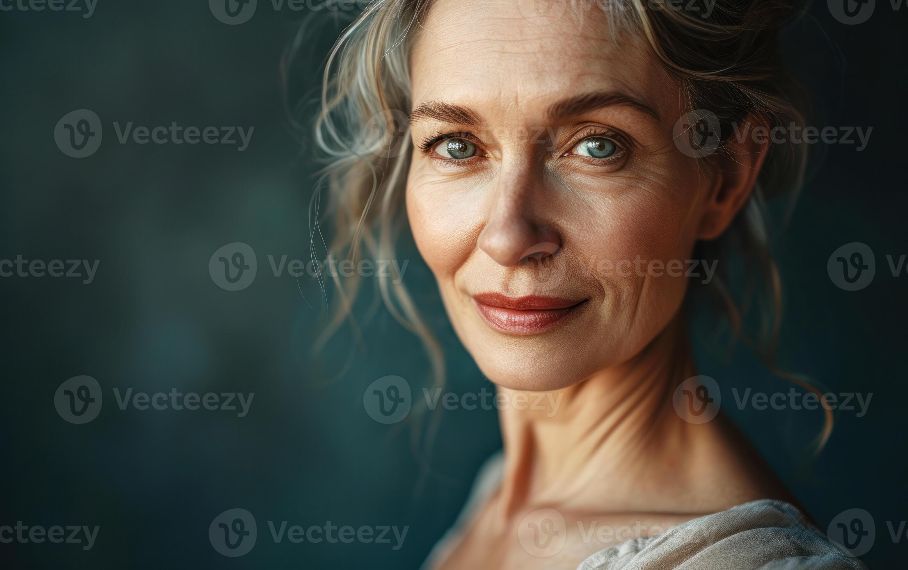 AI generated Attractive mature woman 50s years old. Elegant old lady. Close-up studio portrait ...