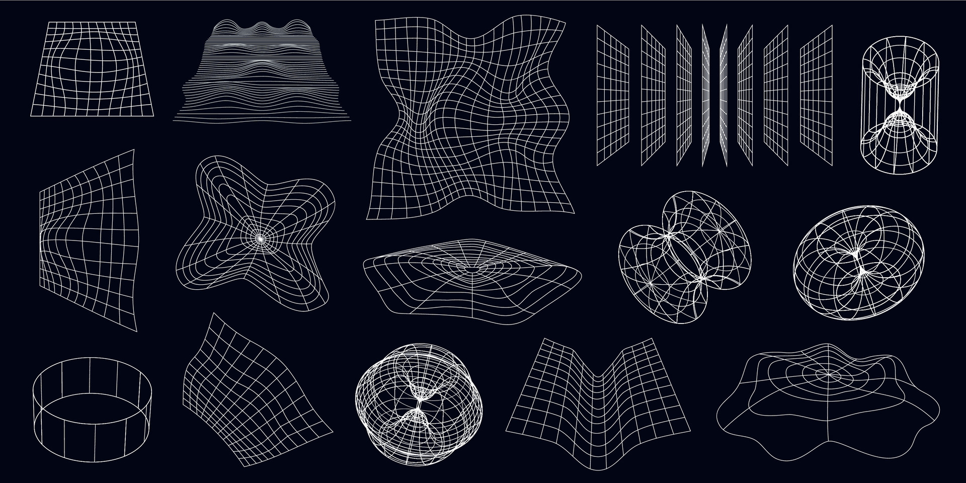 Cyber Neo Futuristic Grids 3d Mesh Objects And Shapes Wireframe Wavy