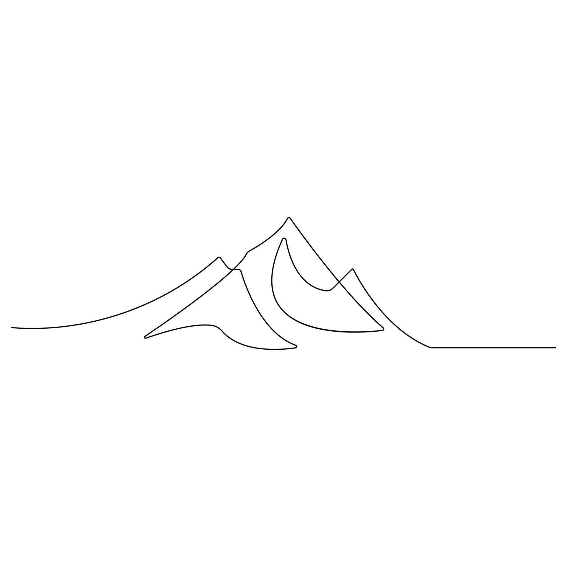 Continuous single line art drawing of mountain landscape top view of ...