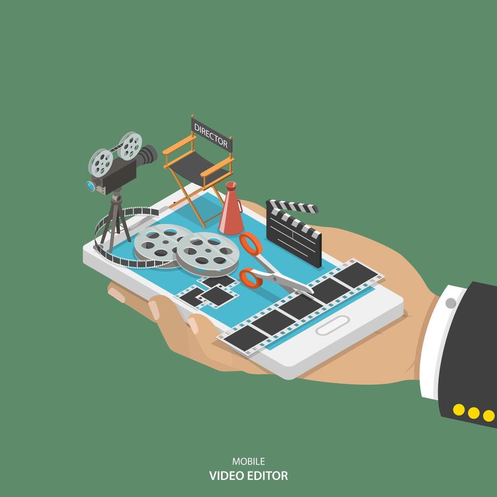 Mobile video editor flat isometric vector concept. 38109134 Vector Art ... Mobile video editor flat isometric vector concept. 38109134 Vector Art ...