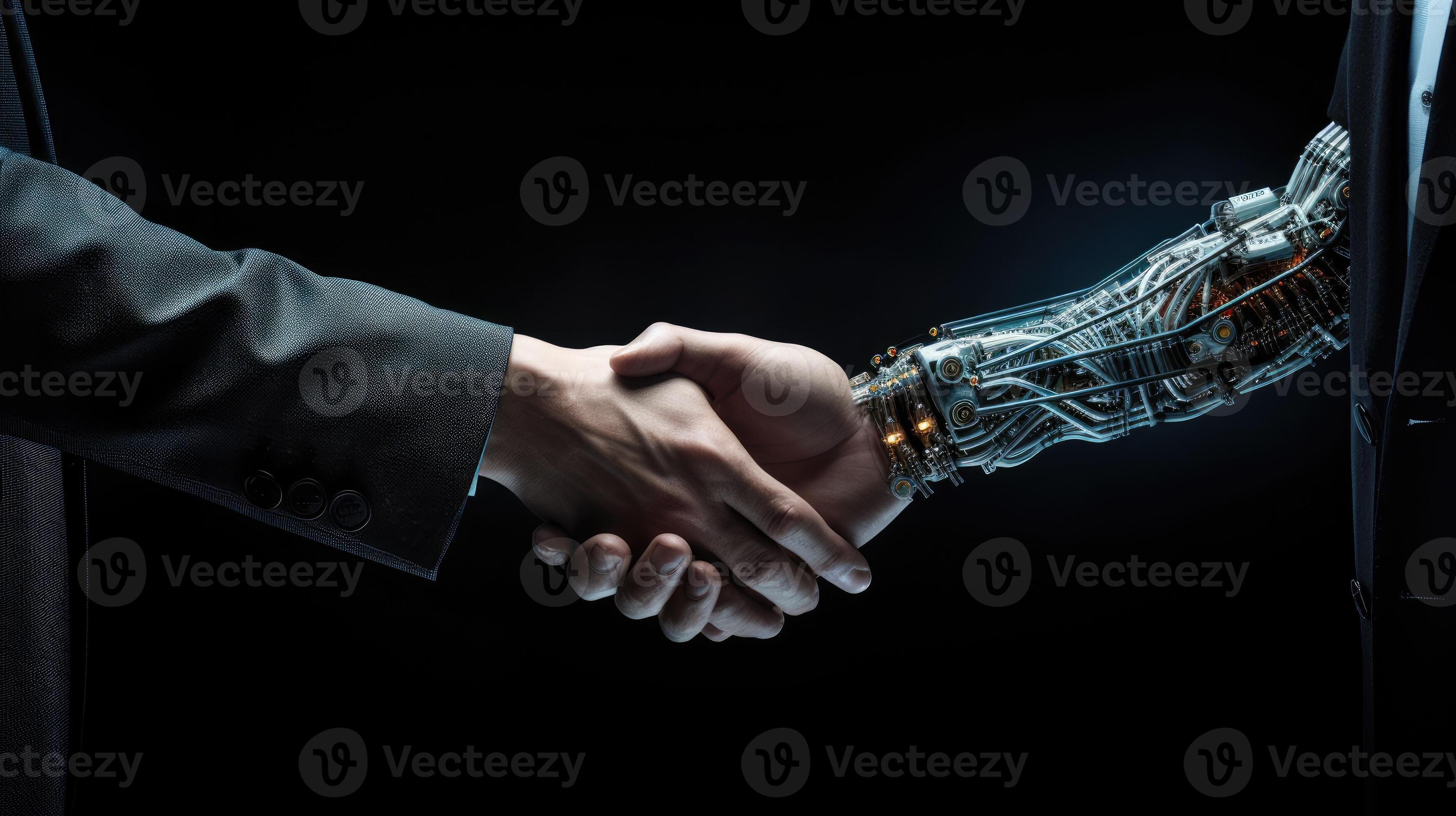 AI generated A handshake between a human and a machine, symbolizing ... AI generated A handshake between a human and a machine, symbolizing ...