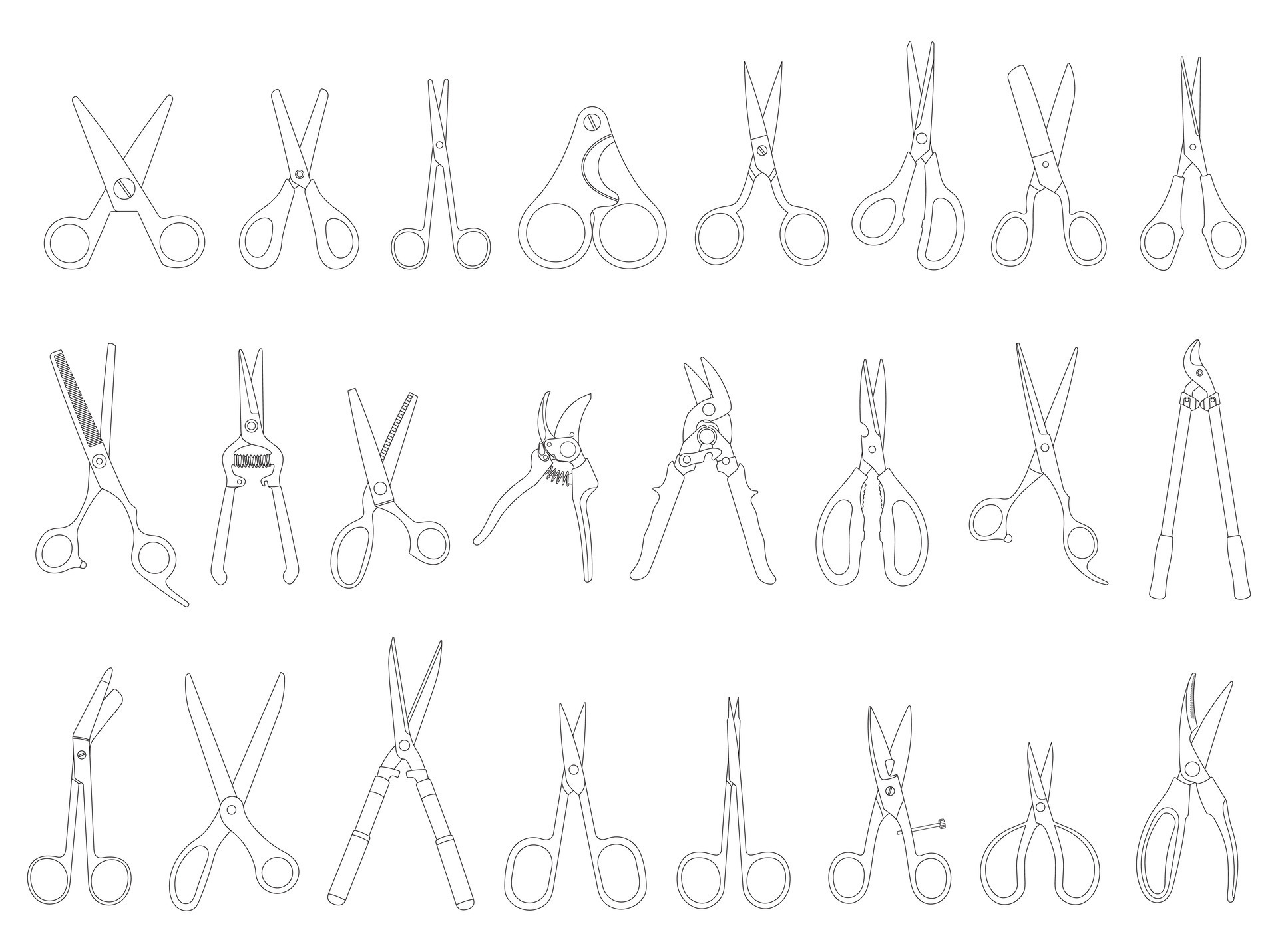 Hand drawn Kids drawing Cartoon Vector illustration set different types scissors Isolated in ...