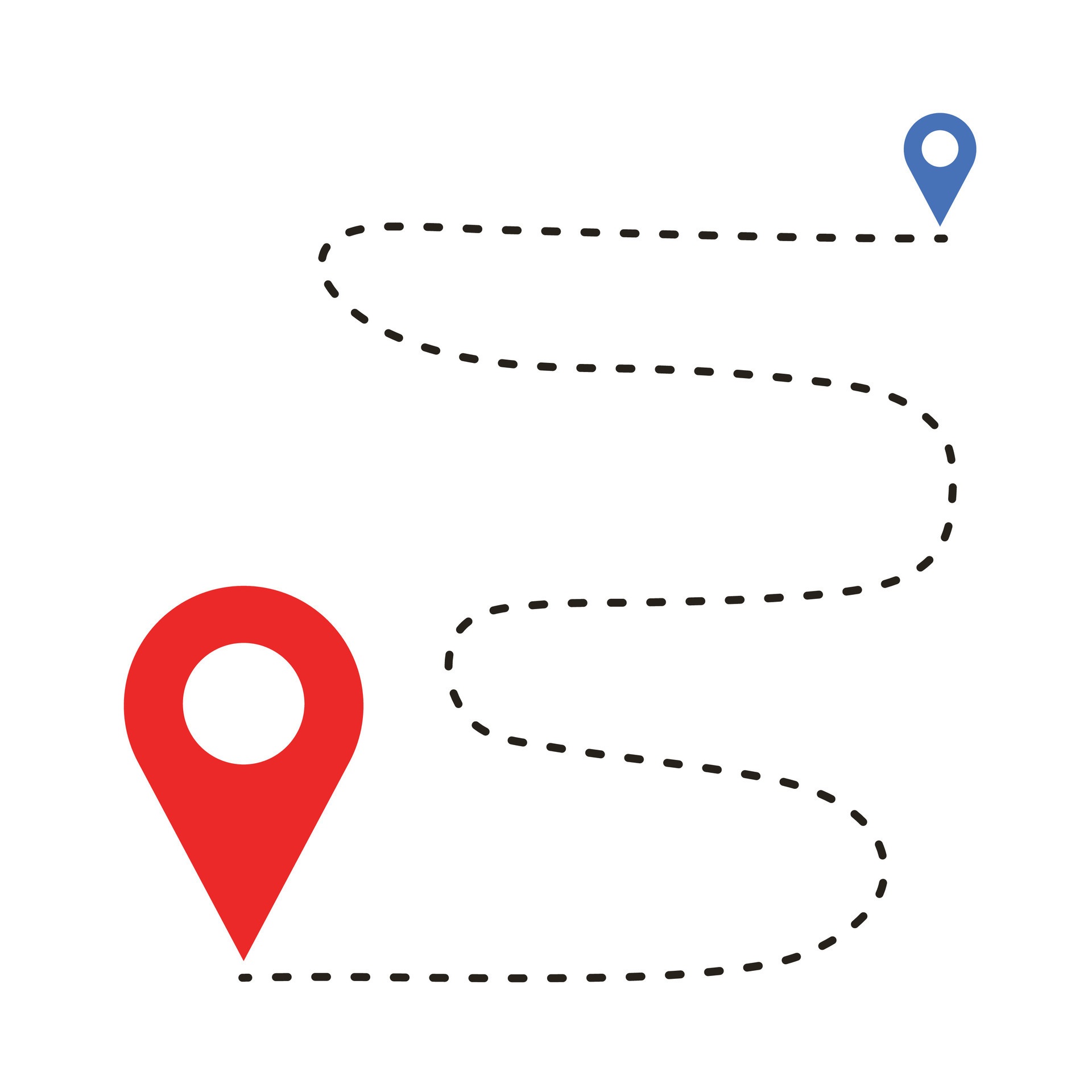 Navigation pointers and destination sign pin map dotted line. Path start and end symbol vector ...