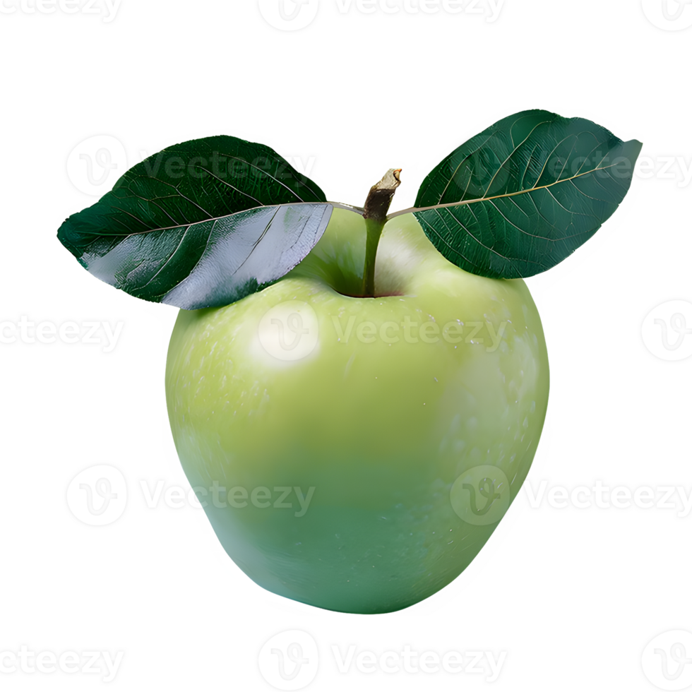 AI generated Fresh green apple with leaves isolated on transparent ...